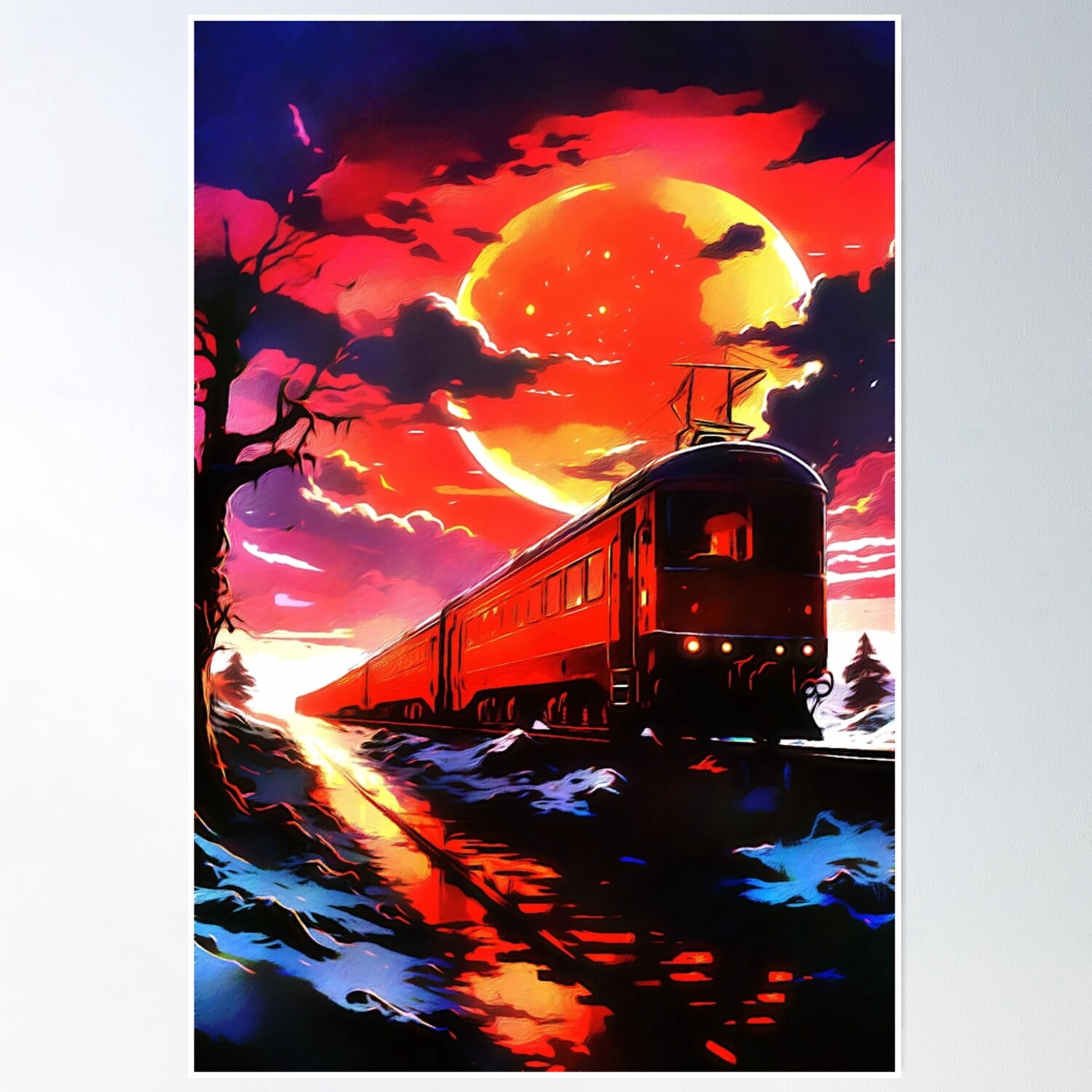 Bloom Theory Oil Painting On Canvas, One Train By Moon Dark Landscape ...
