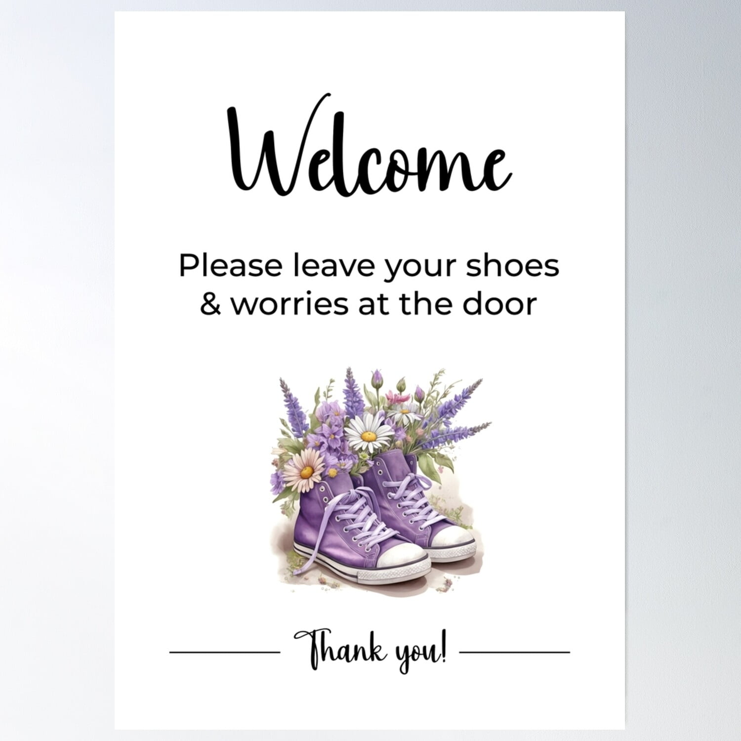 Bloom Theory Purple Shoes And Flowers Welcome Sign Poster Wall Art ...