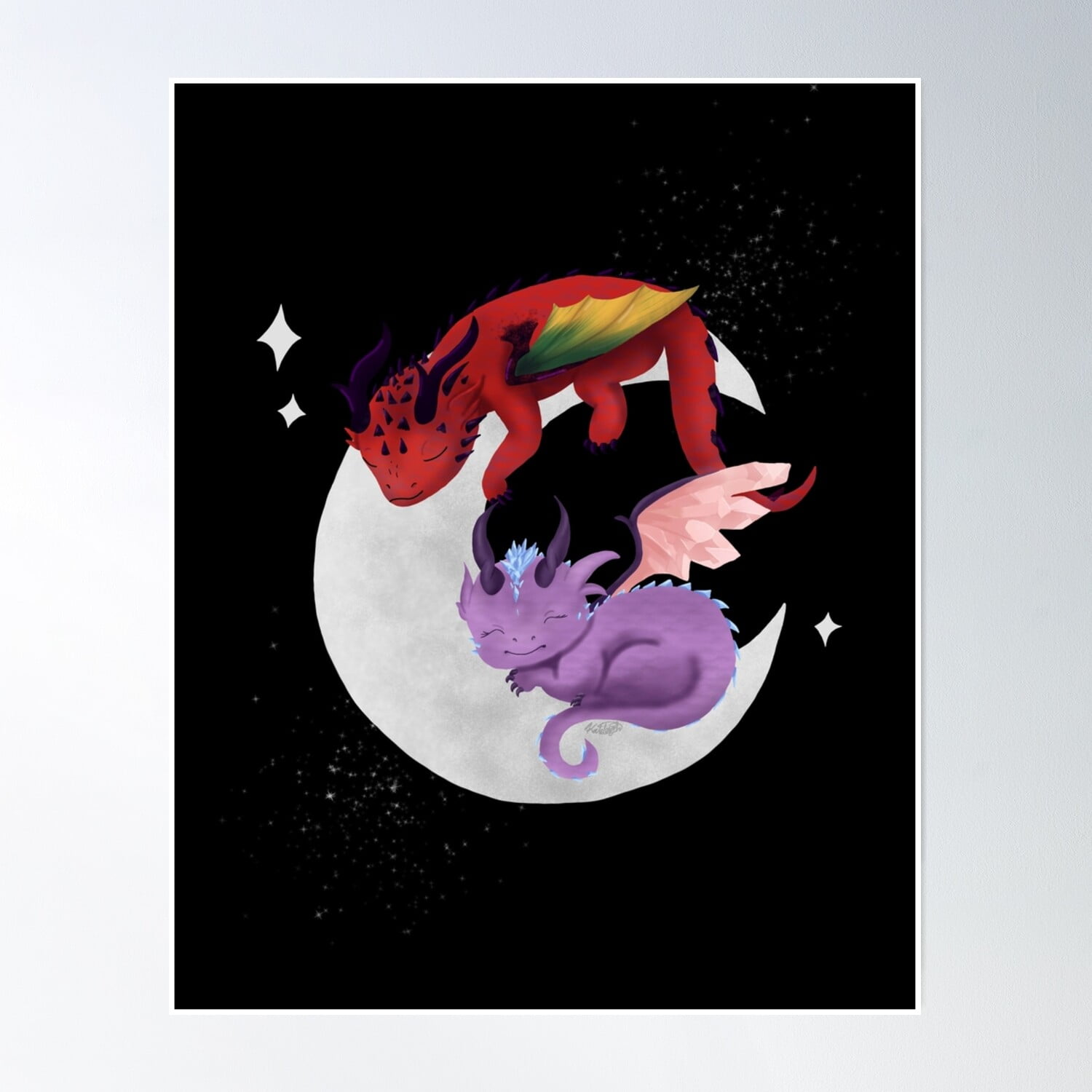 Bloom Theory Sleepy Zzz Dragons - Black Version Poster Wall Art, Modern ...