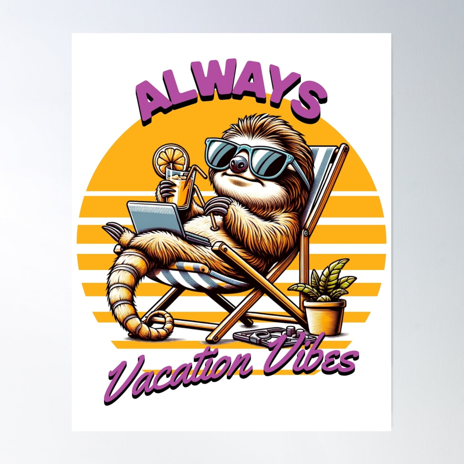 Bloom Theory Sloth With Vacation Vibes Poster Wall Art, Modern Wall ...