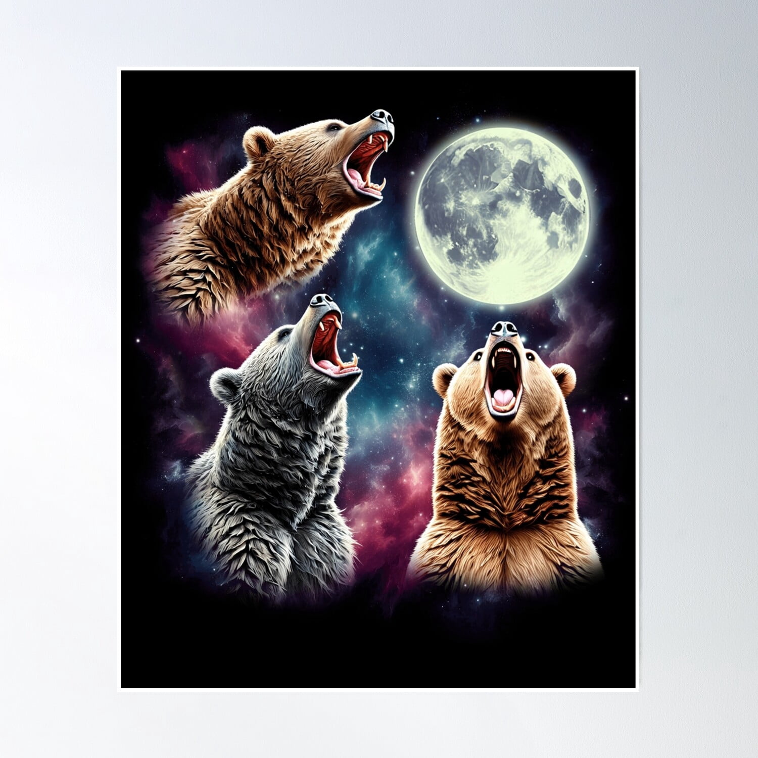 Bloom Theory Three Bears Howling At Moon Funny Weird Cursed Poster Wall ...