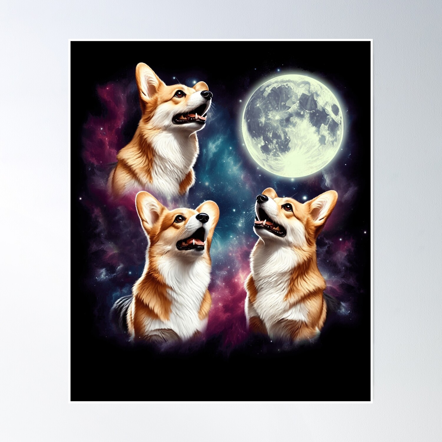 Bloom Theory Three Corgis Howling At Moon Funny Weird Cursed Poster ...