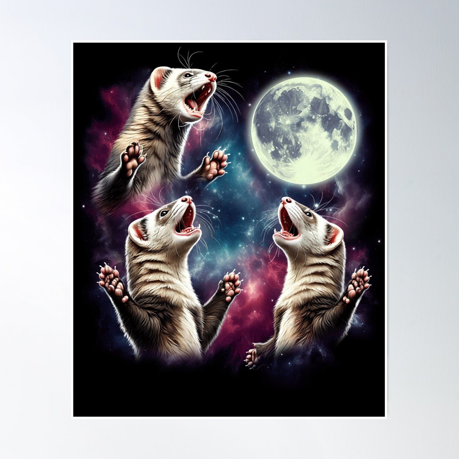 Bloom Theory Three Ferrets Howling At Moon Funny Weird Cursed Poster Wall Art, Modern Wall Decor ...