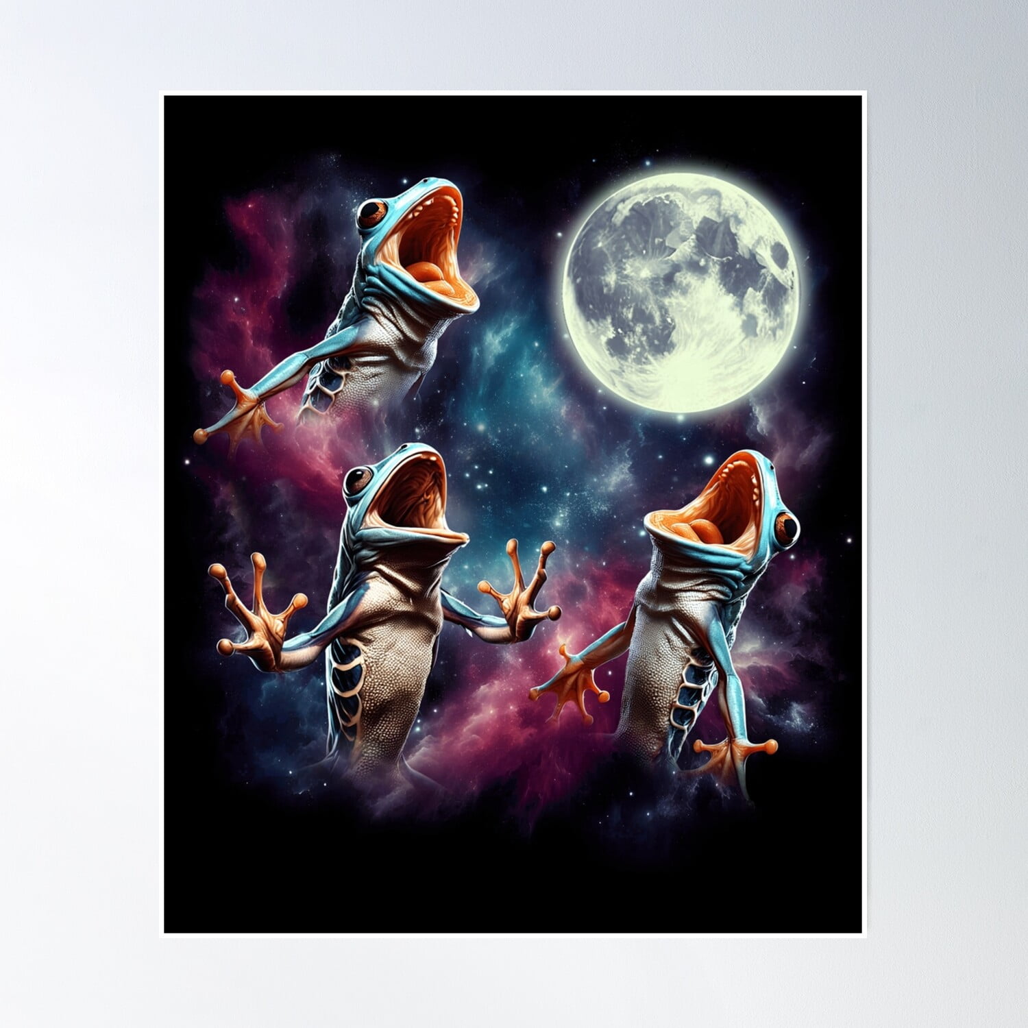 Bloom Theory Three Frogs Howling At Moon Funny Weird Cursed Poster Wall ...