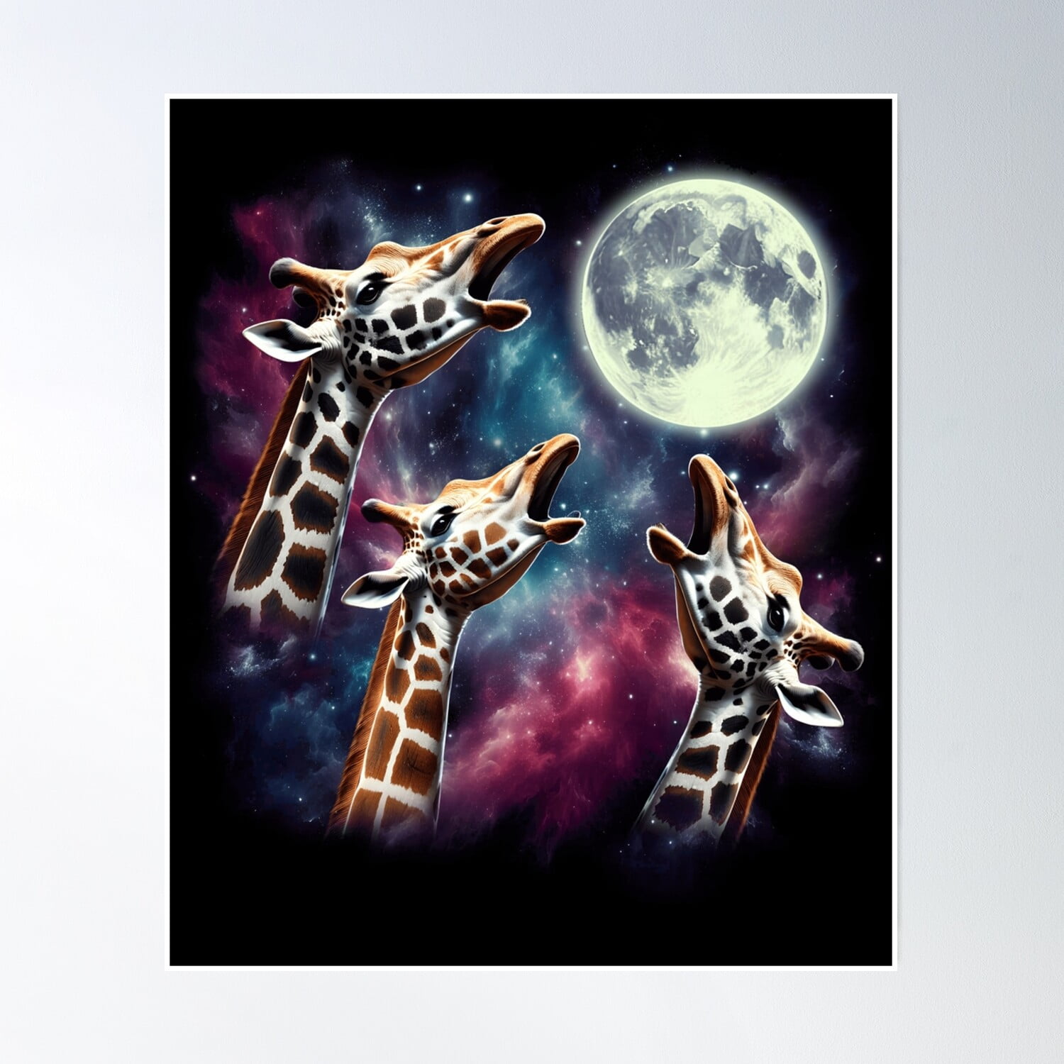 Bloom Theory Three Giraffes Howling At Moon Funny Weird Cursed Poster ...