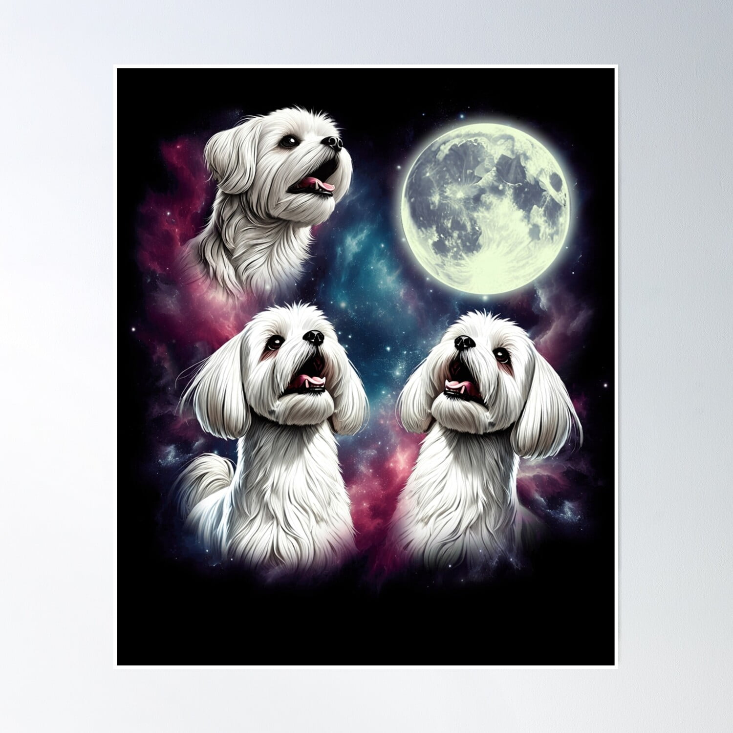 Bloom Theory Three Maltese Howling At Moon Funny Weird Cursed Poster ...