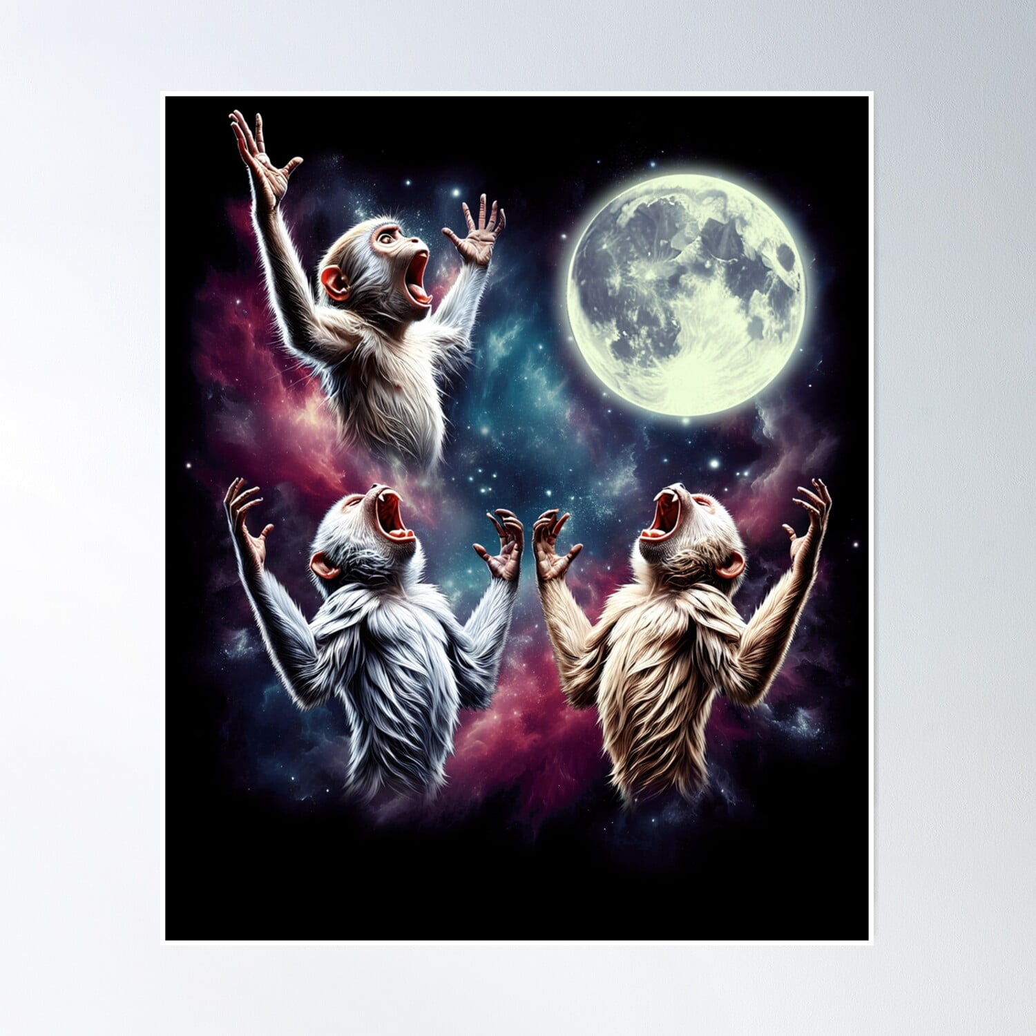 Bloom Theory Three Monkeys Howling At Moon Funny Weird Cursed Poster ...