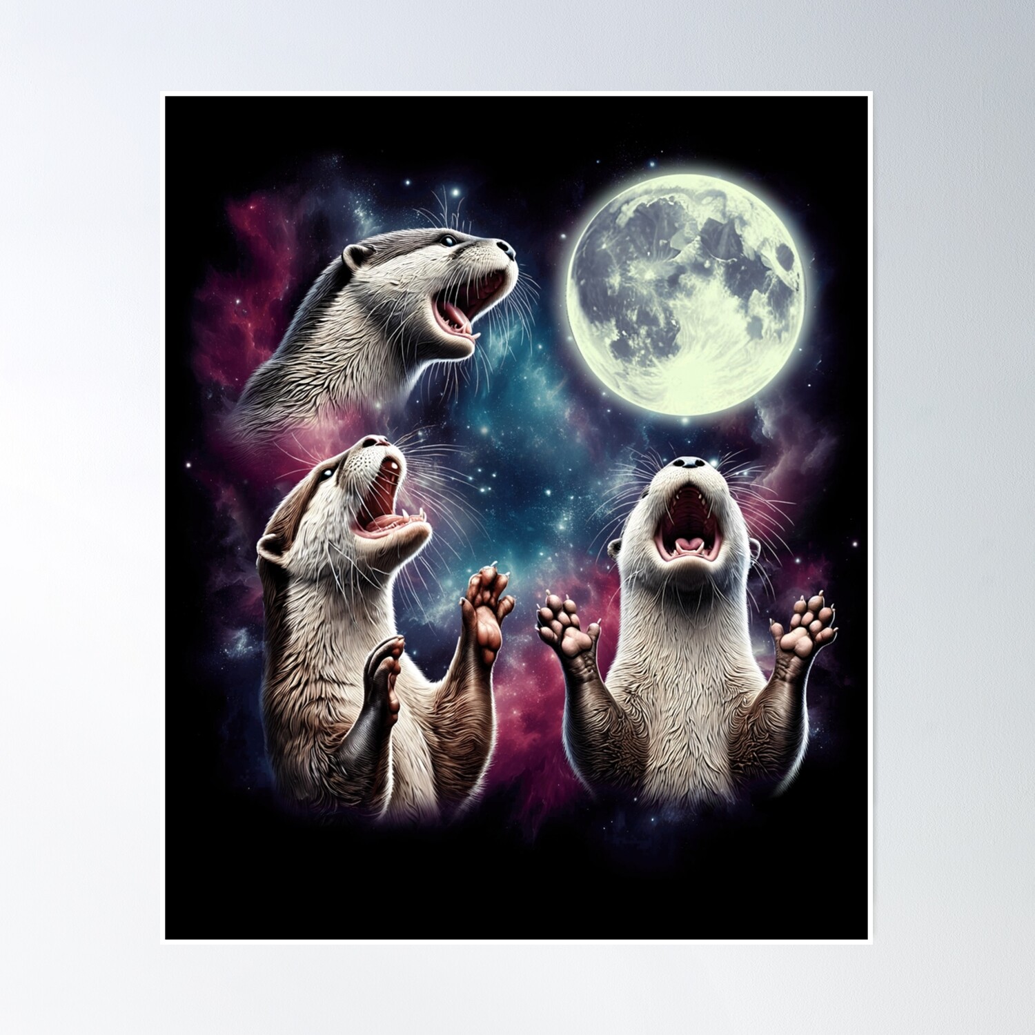 Bloom Theory Three Otters Howling At Moon Funny Weird Cursed Poster ...