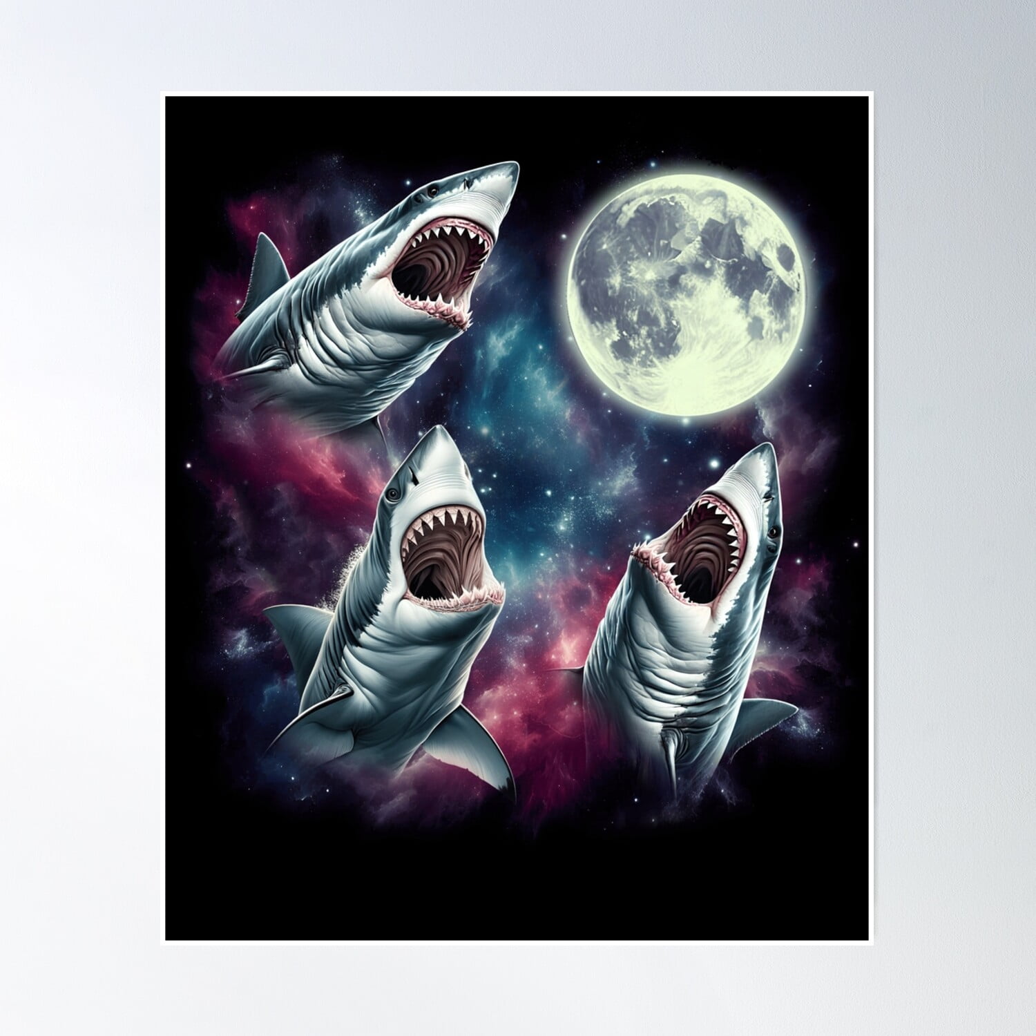 Bloom Theory Three Sharks Howling At Moon Funny Weird Cursed Poster ...