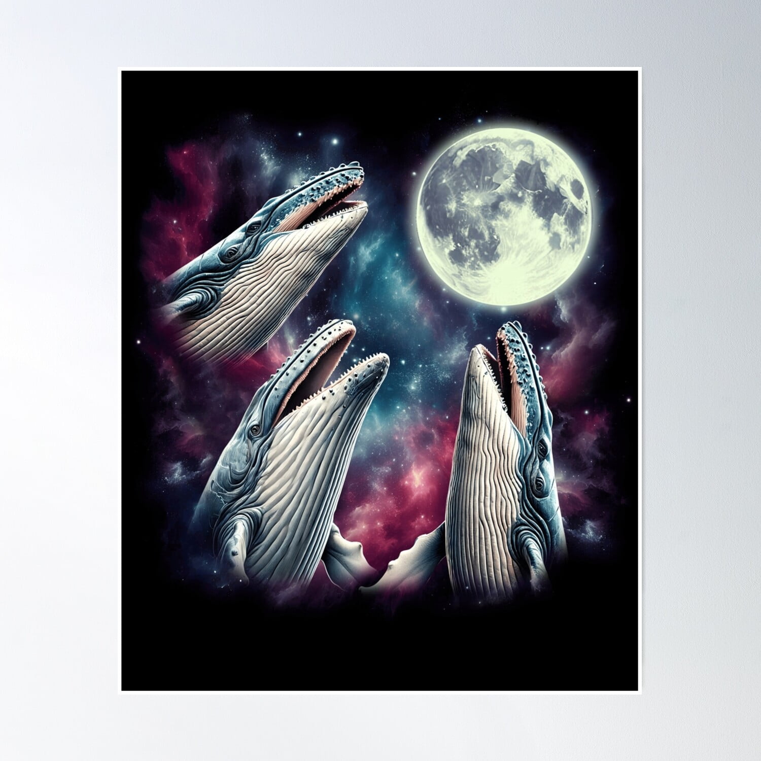 Bloom Theory Three Whales Howling At Moon Funny Weird Cursed Poster ...