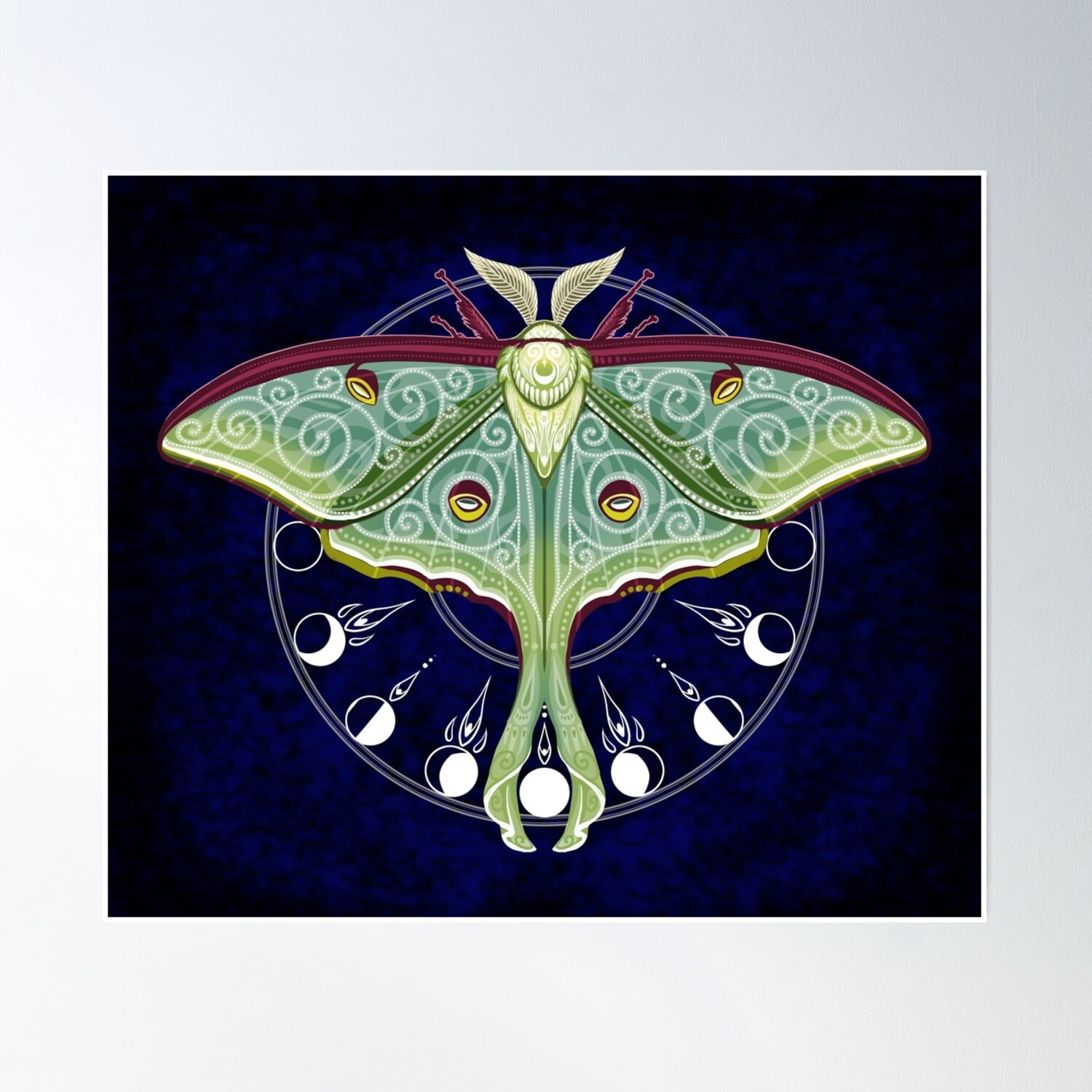 Bloom Theory Tribal Luna Moth Mandala Poster Wall Art, Modern Wall ...