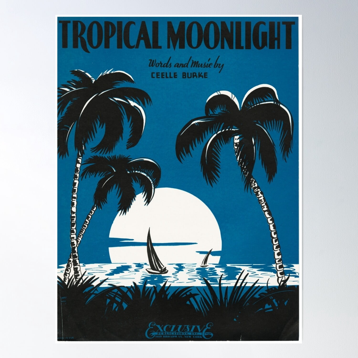 Bloom Theory Tropical Moonlight (Vintage Illustration) Poster Wall Art ...