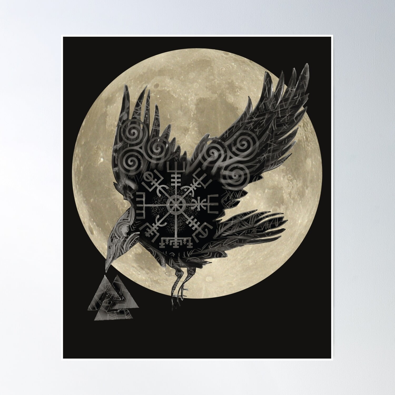 Bloom Theory Viking Norse Raven Runes Moon Poster Wall Art, Modern Wall ...