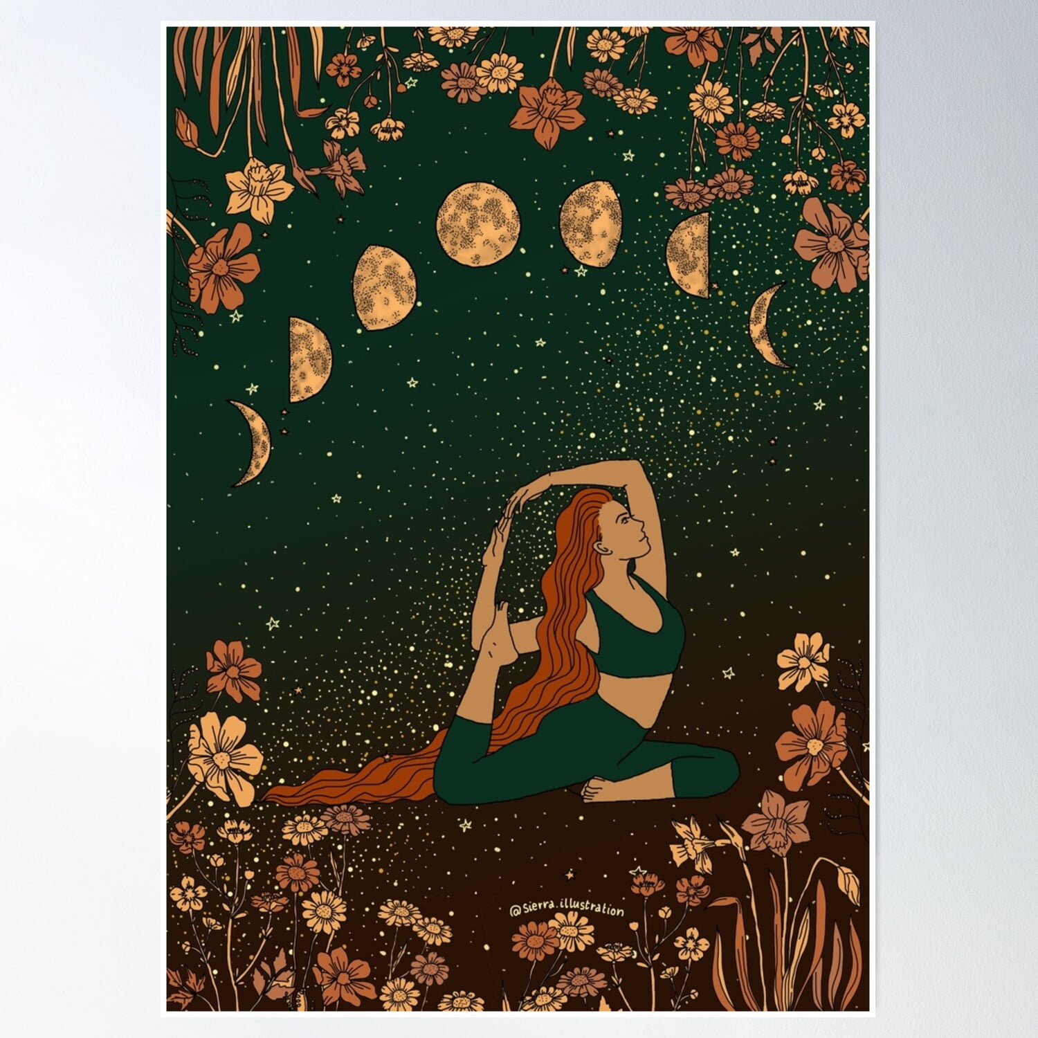 Bloom Theory Yoga Girl Moon Phases Pigeon Pose Poster Wall Art, Modern ...