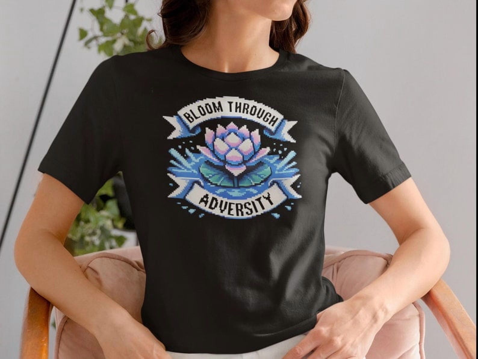 Bloom Through Adversity Pixel Art T-Shirt, Retro Lotus Flower Tee ...