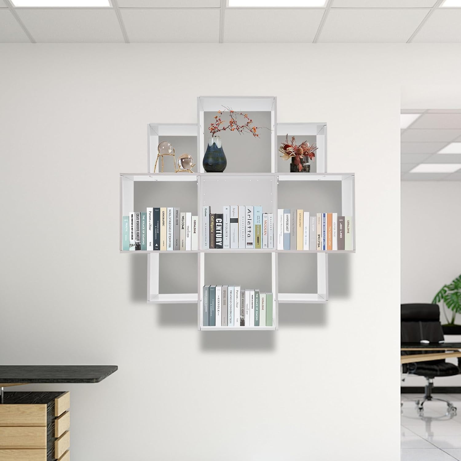Bloom Wall Shelf, 9-Compartment Bookcase, Modern Style, Wall-Mounted ...