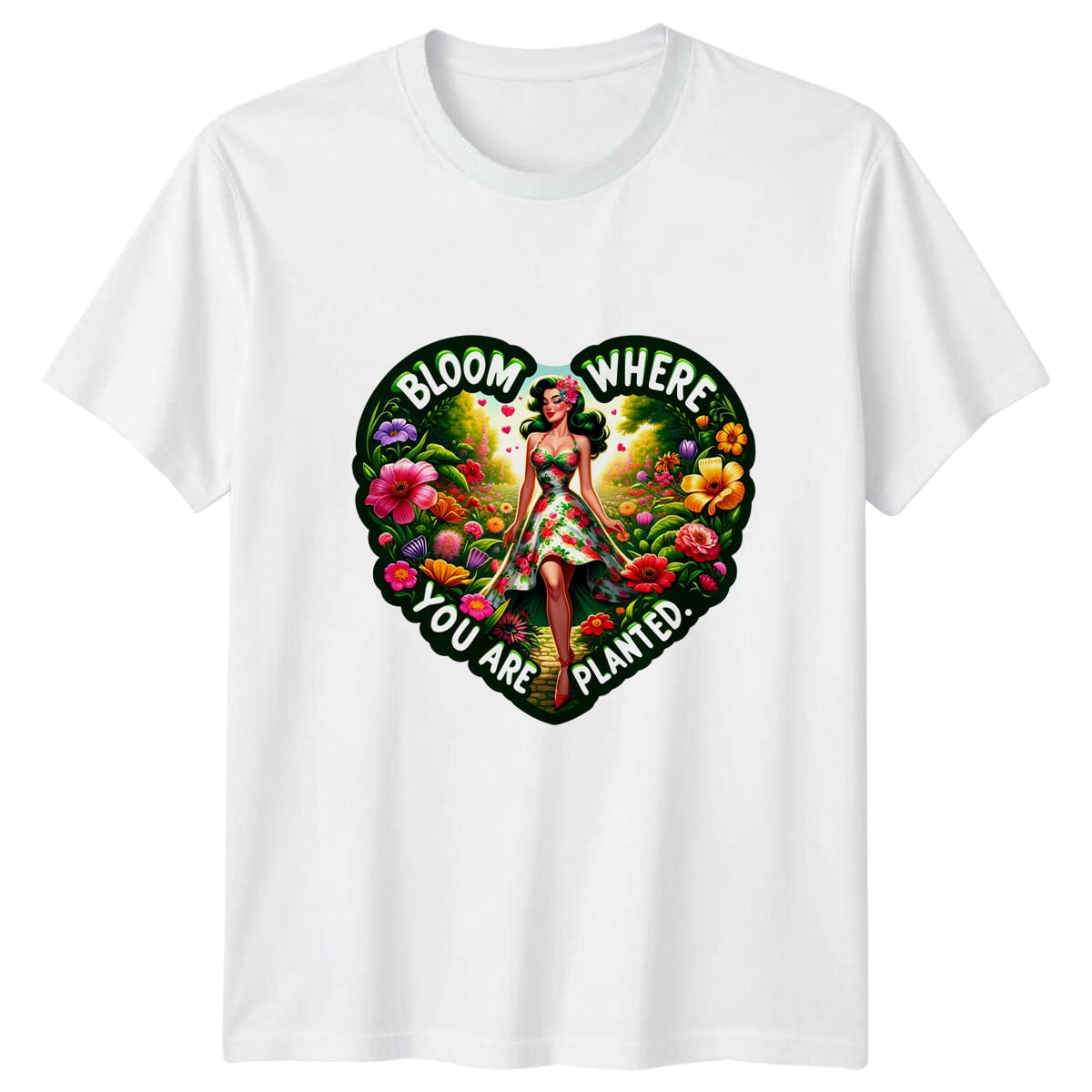 Bloom Where You Are Planted Retro Floral Woman Summer T-Shirt - Walmart.com