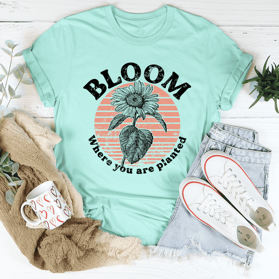 Bloom Where You Are Planted Tee Heather Dust S Peachy Sunday T-Shirt ...