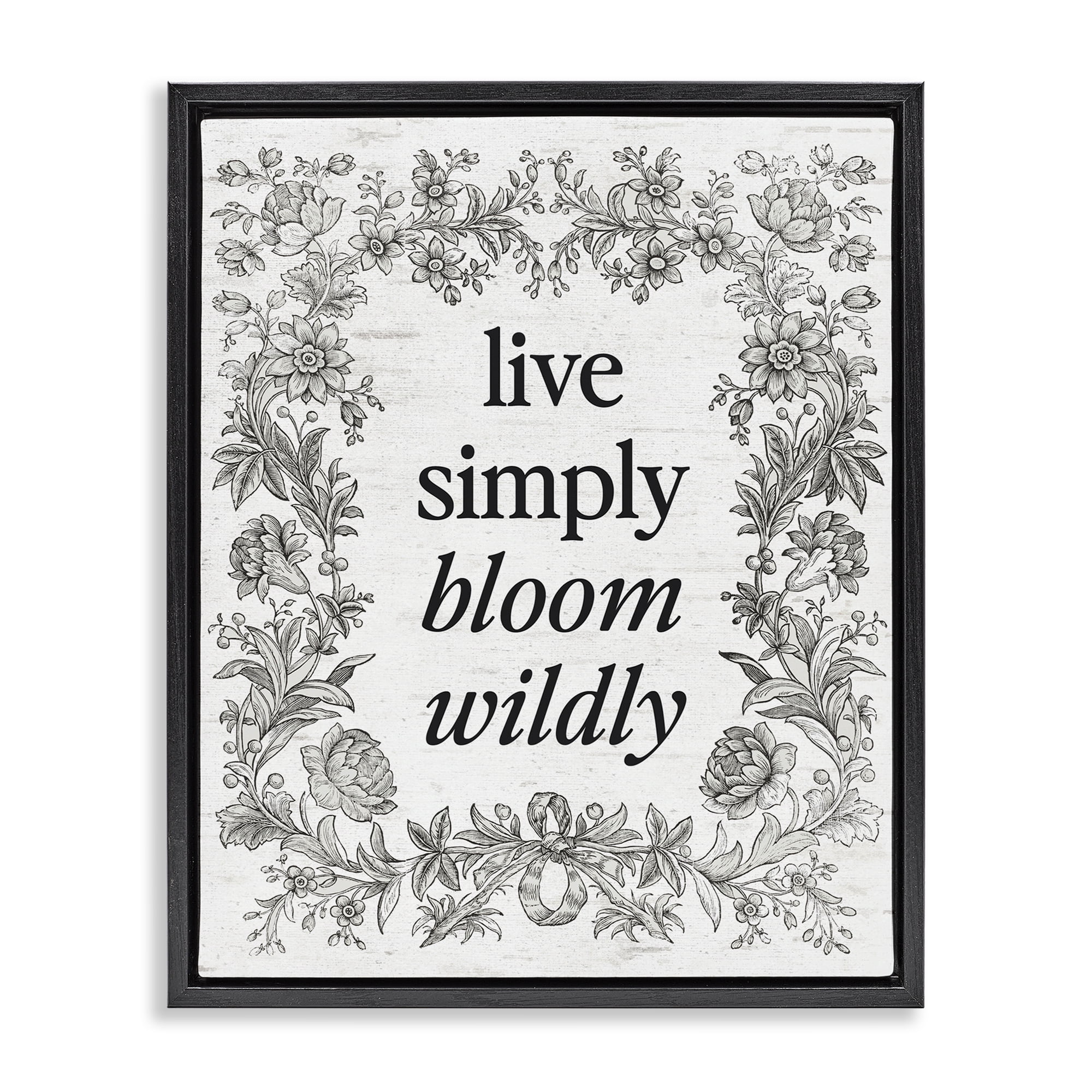 Stupell Industries Bloom Wildly Vintage Border Black Framed Floater Canvas Wall Art, design by ...