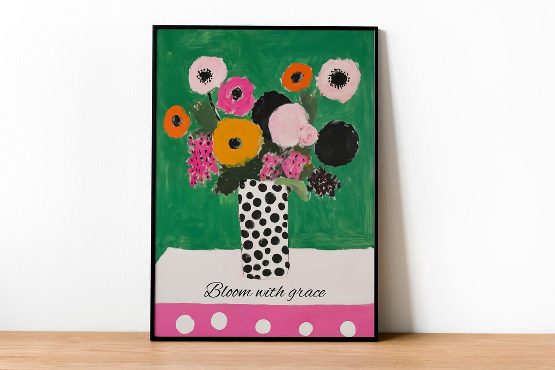 Bloom With Grace Botanical Quote Wall Art, Unframed Paper Print Size ...