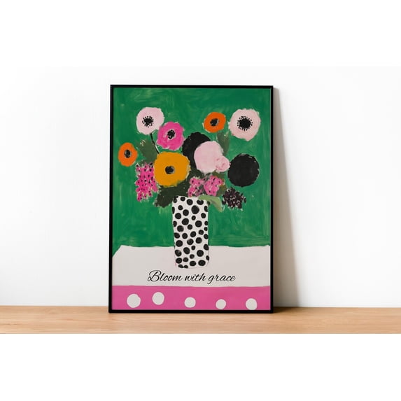 Bloom With Grace Botanical Quote Wall Art, Unframed Paper Print Size ...