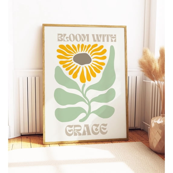 Bloom With Grace Floral Scripture Art Print, Beige Green Yellow Decor ...
