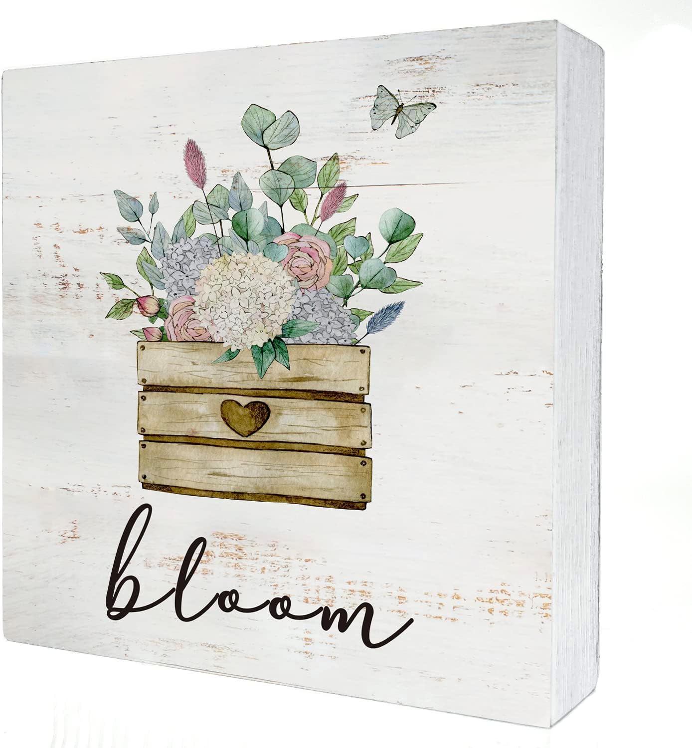 Bloom Wood Box Sign Home Decor Rustic Spring Flowers Bloom Wooden Box ...