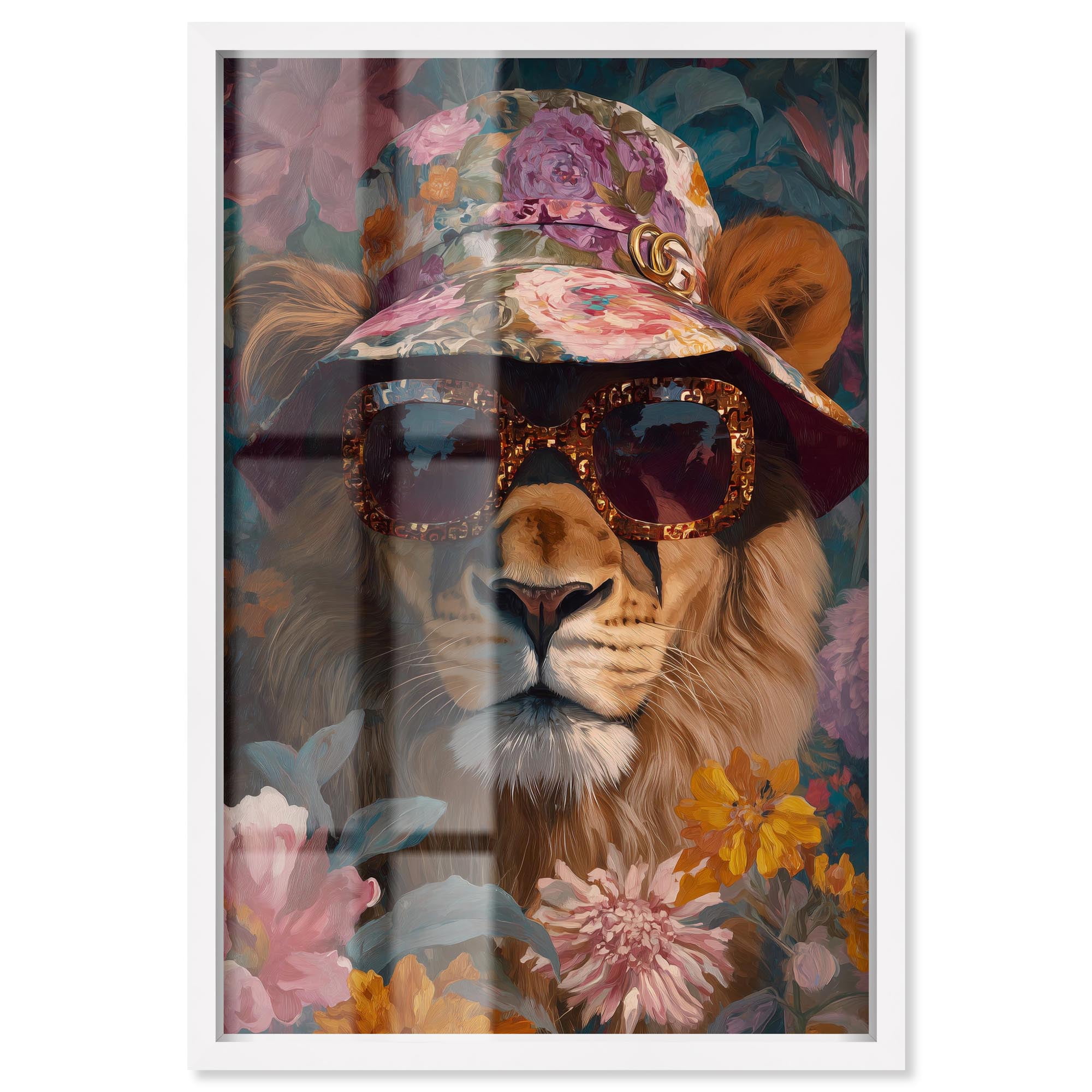 Bloom in Floral Lion Shadowbox Print Pets Wall Art by Art Remedy, White ...