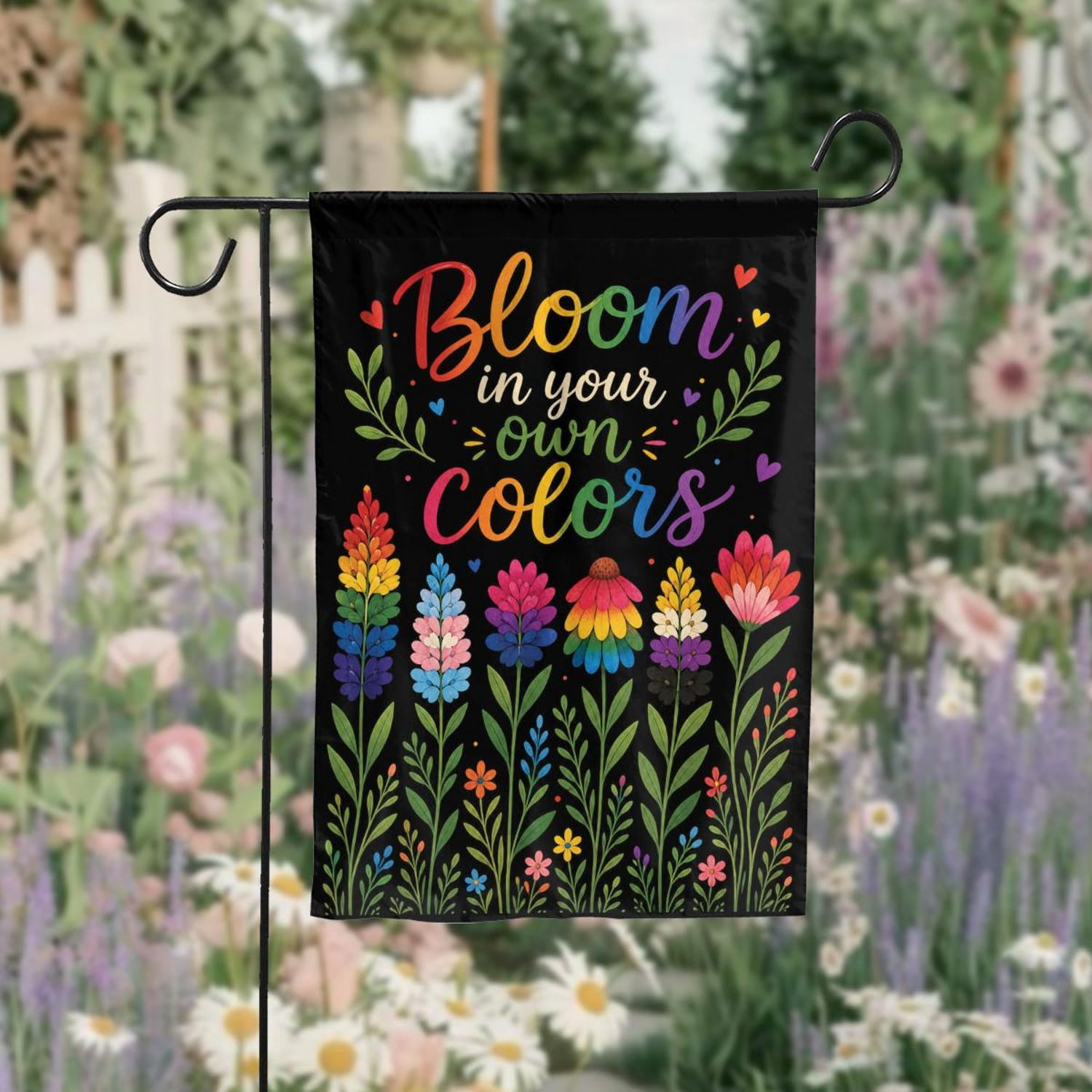 Bloom in Your Own Colors Garden Flag, Rainbow Floral Yard Decor, Pride ...