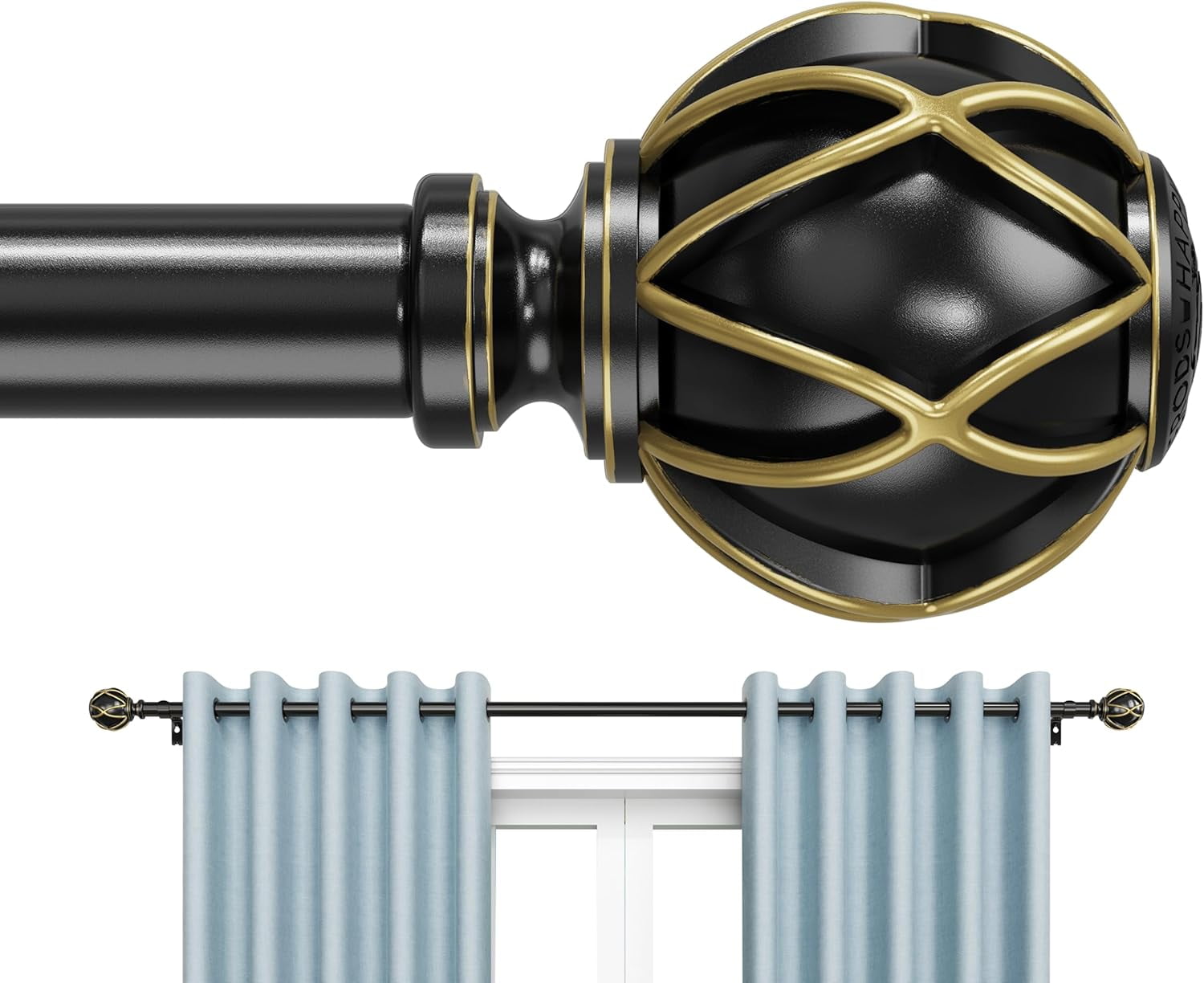 BloomFlower Decorative Antique Black Curtain Rod, 1 inch, Adjustable ...