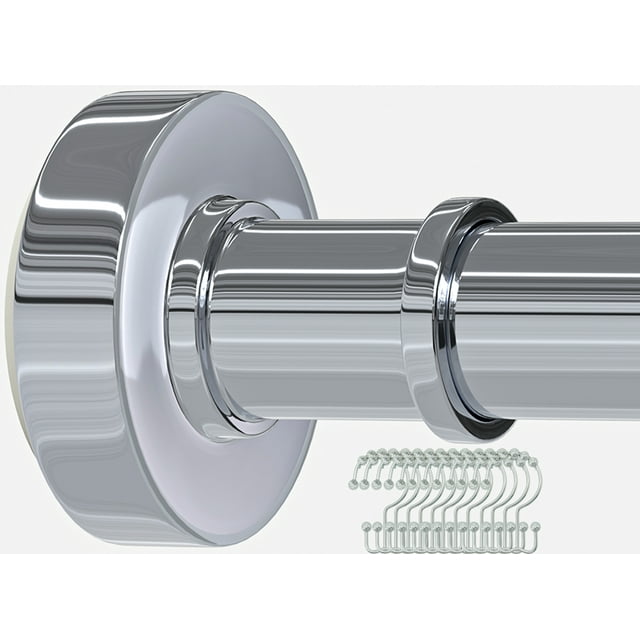 BloomFlower Chrome Shower Rod with 12 Hooks, Adjustable 43-72 inches ...