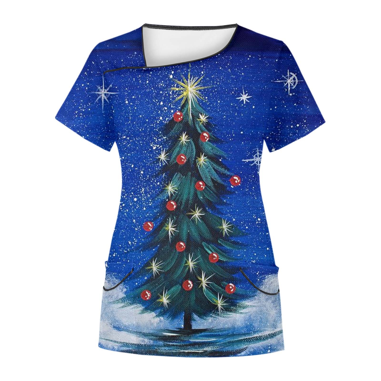 BloomJoy Scrubs for Women Christmas Pattern Women's Short Sleeve ...