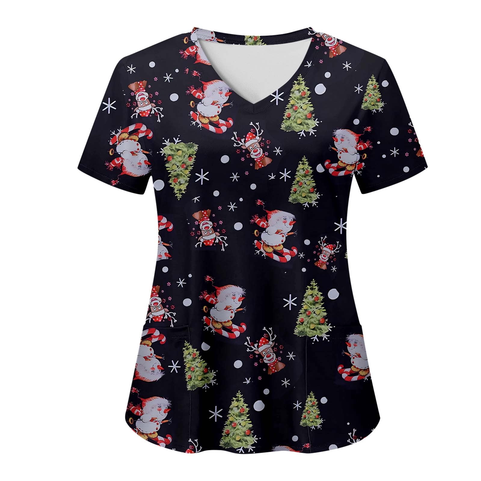 BloomJoy Scrubs for Women Christmas Print V Neck Pocket Short Sleeve ...