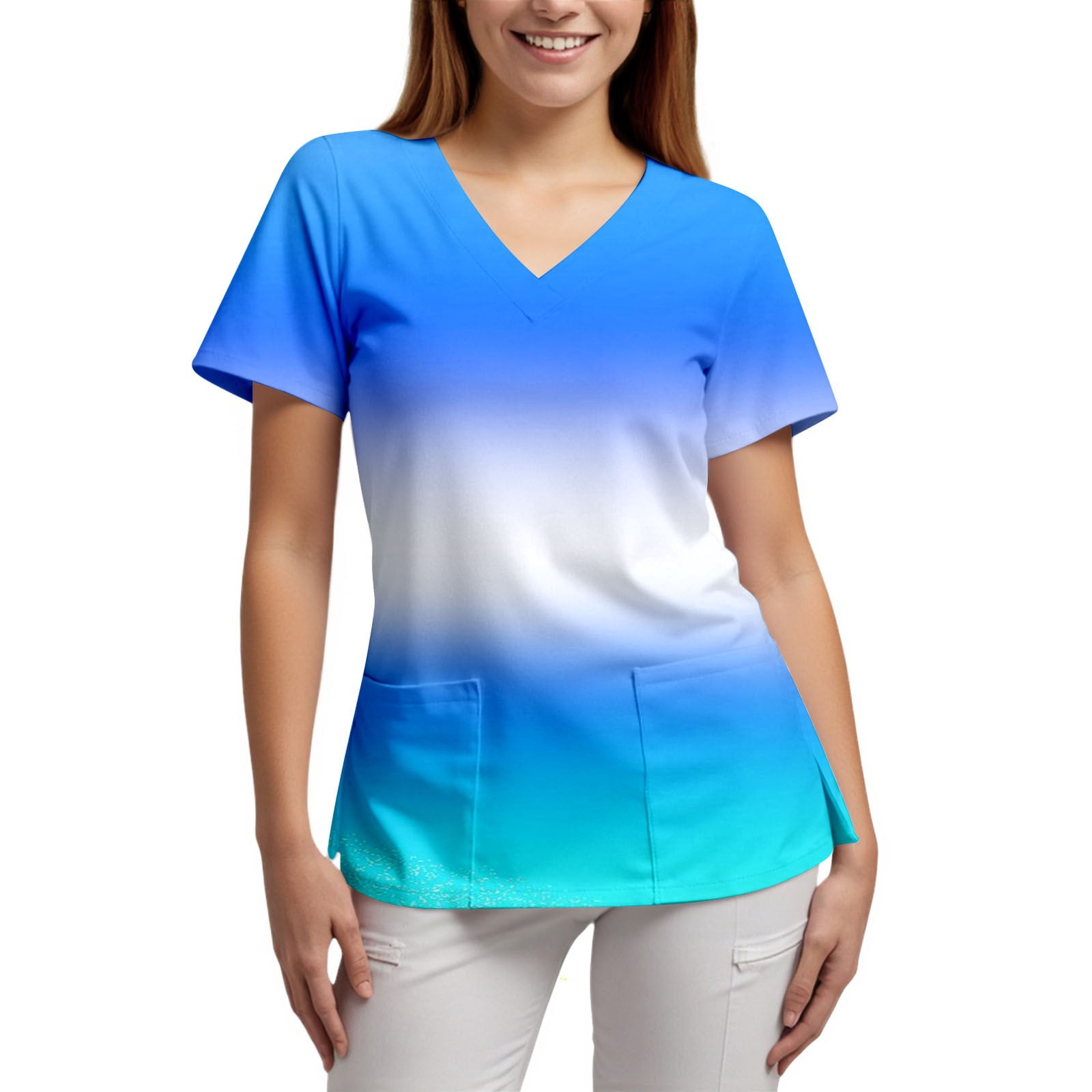 BloomJoy Scrubs for Women Gradient Color V Neck Casual Slim Fit Scrub ...