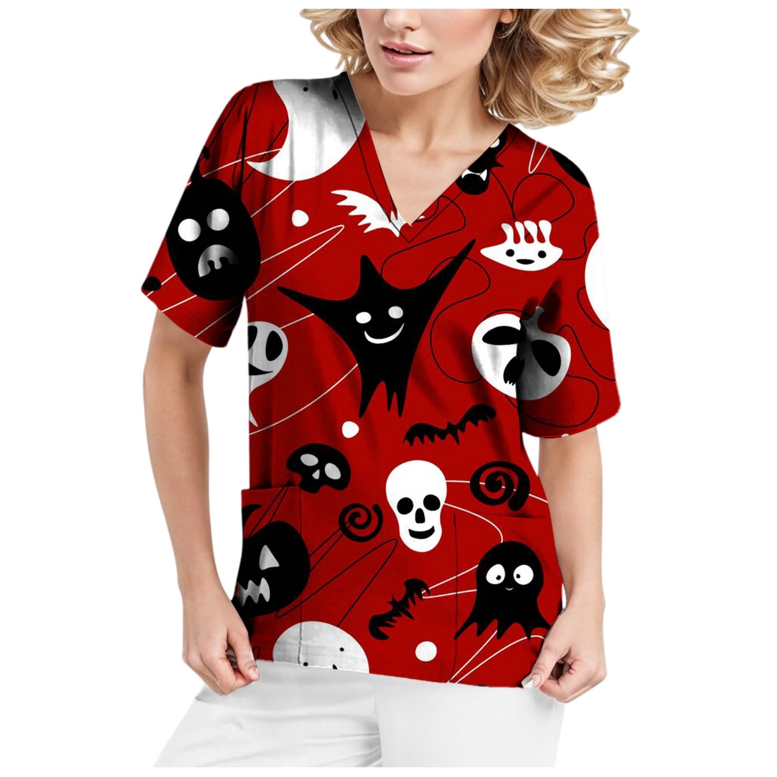 BloomJoy Scrubs for Women V Neck Short Sleeve With Pockets Halloween ...