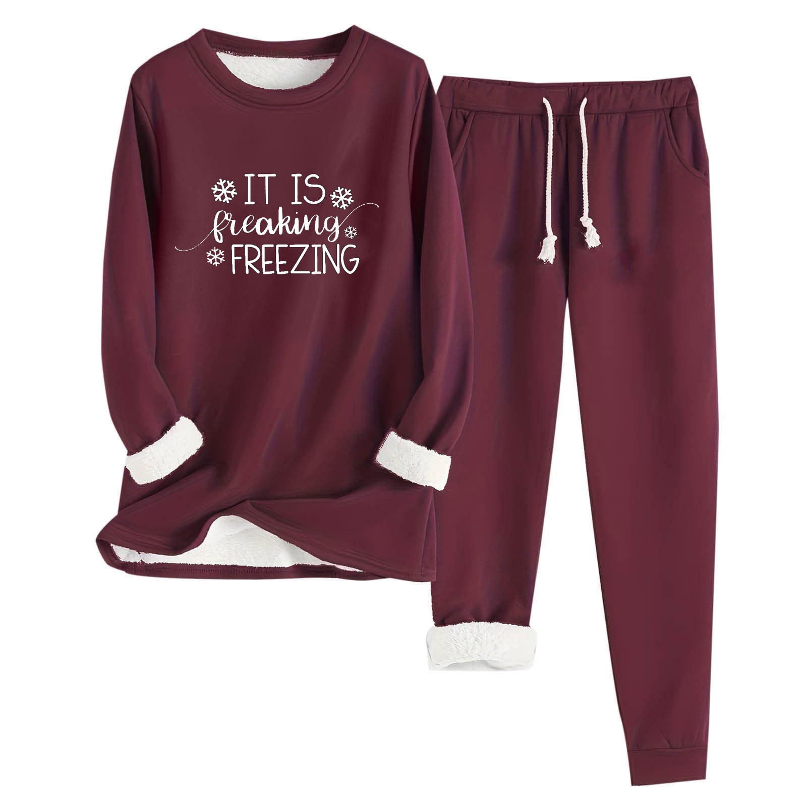 Bloomae 2PCS Outfits Womens Fleece Sherpa Lined Sweatsuits Funny ...