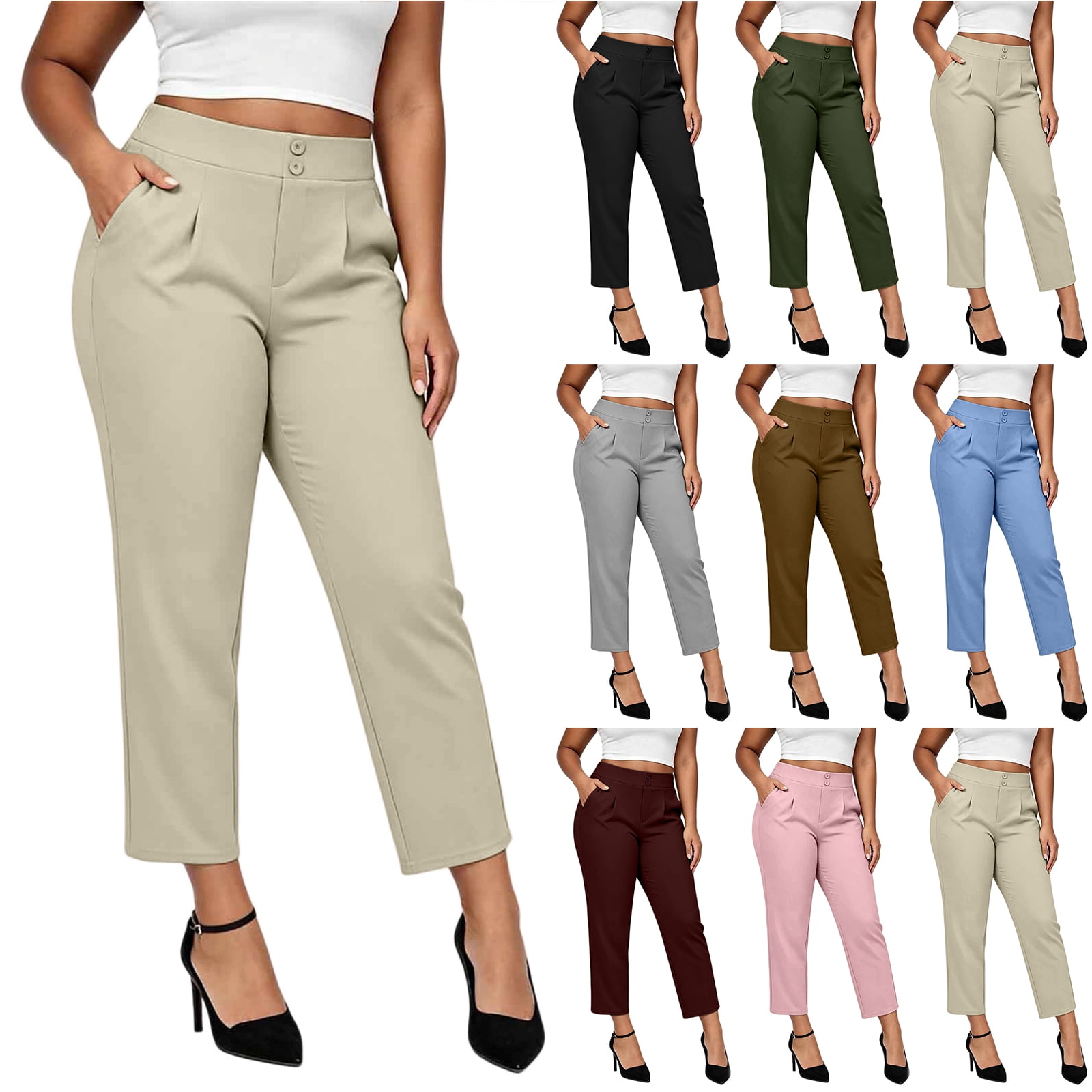 Bloomae Ankle Length Dress Work Pants for Women Stretchy High Waist ...