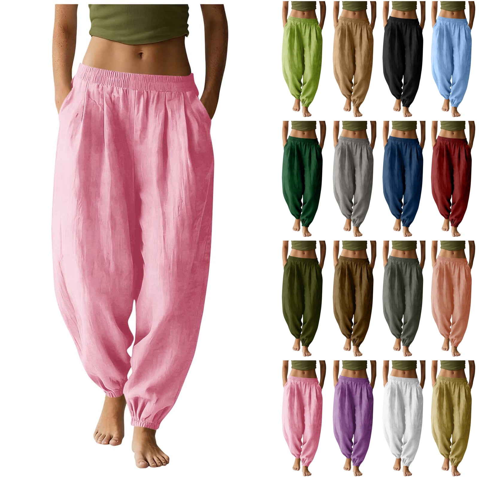 Bloomae Baggy Harem Pants for Women Boho Elastic High Waist Lounge ...