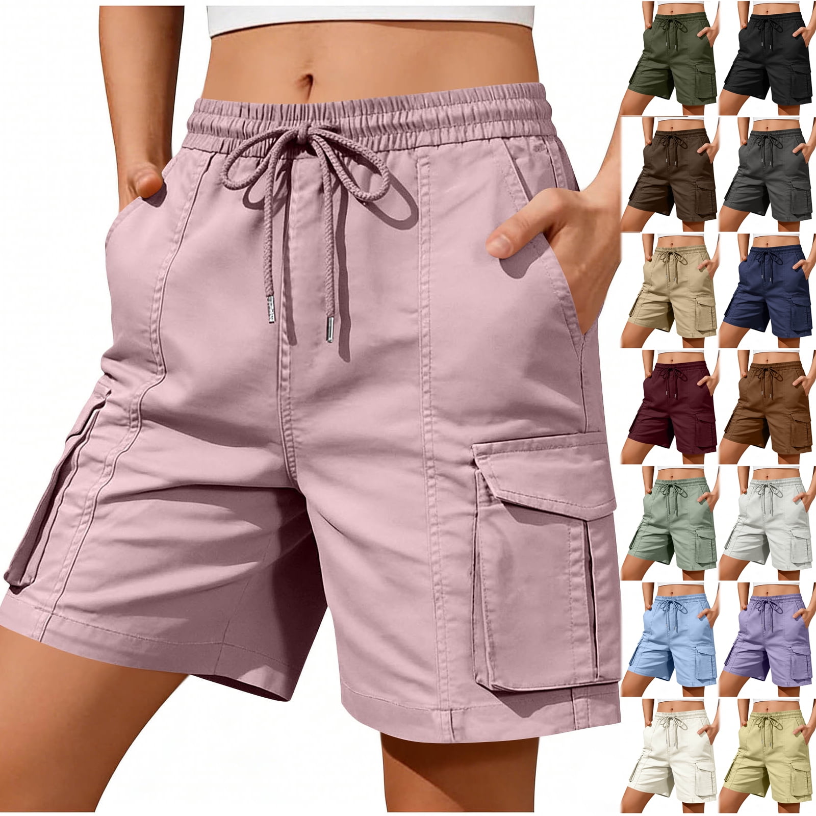 Bloomae Bermuda Cargo Shorts for Women Lightweight Casual Summer Knee ...