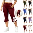 Bloomae Capri Leggings for Women Dressy Bow Tie 3/4 Knee Length Cropped ...