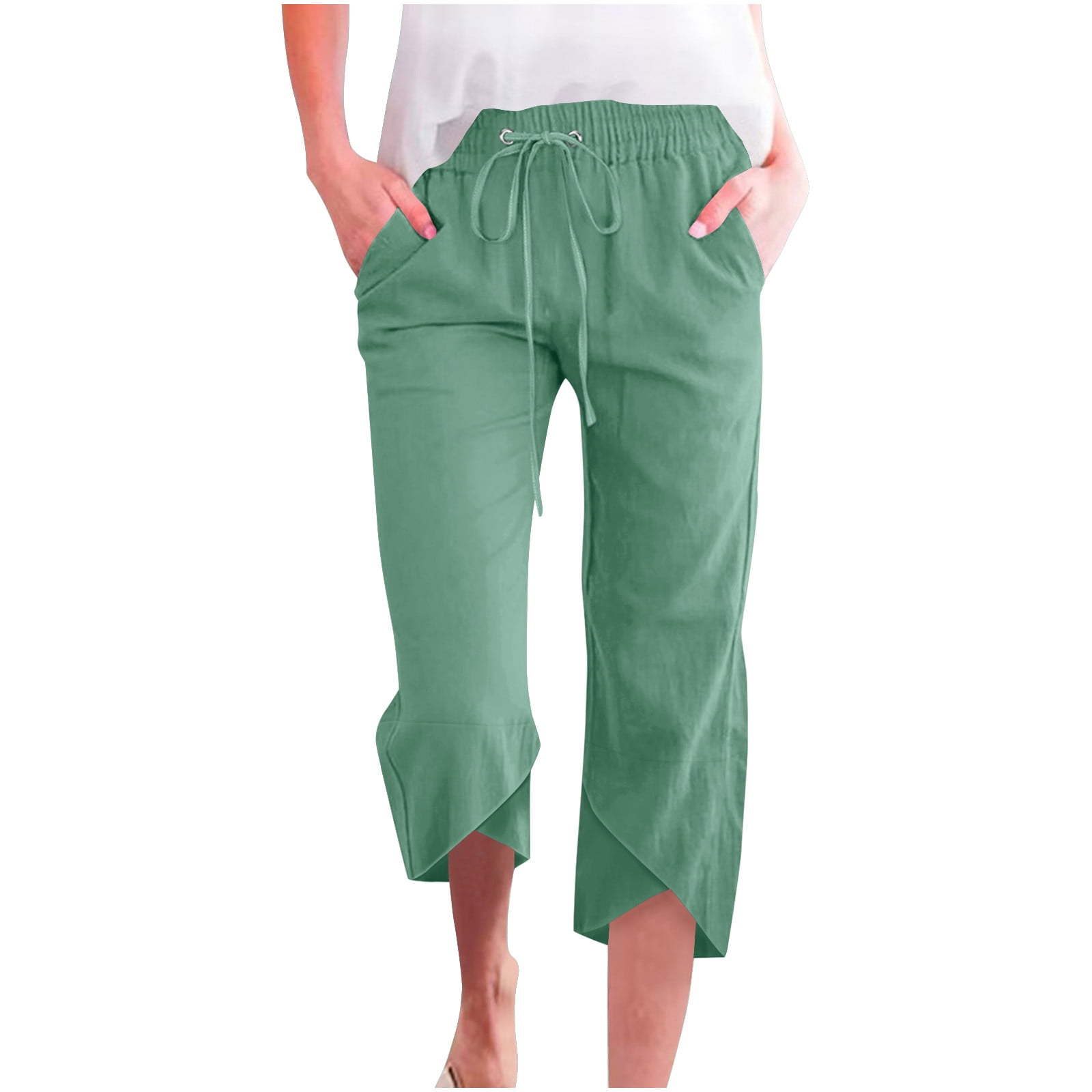 Bloomae Capri Pants for Women Casual 2025 Summer Drawstring Elastic ...