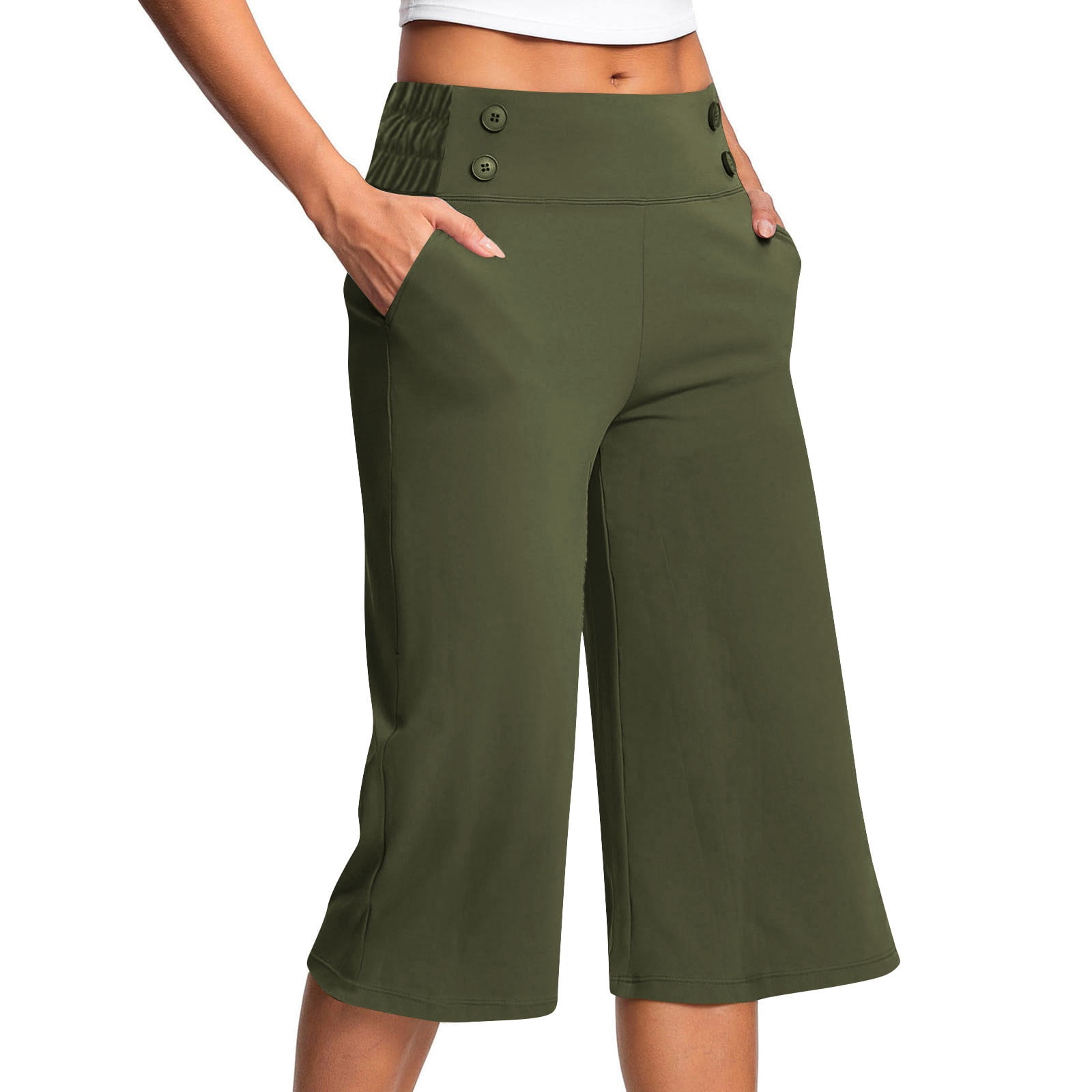 Bloomae Capri Pants for Women Stretch High Waisted Crop Office Work ...