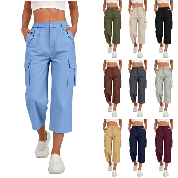 Bloomae Cargo Capris for Women Hiking Pants Casual Summer Button ...
