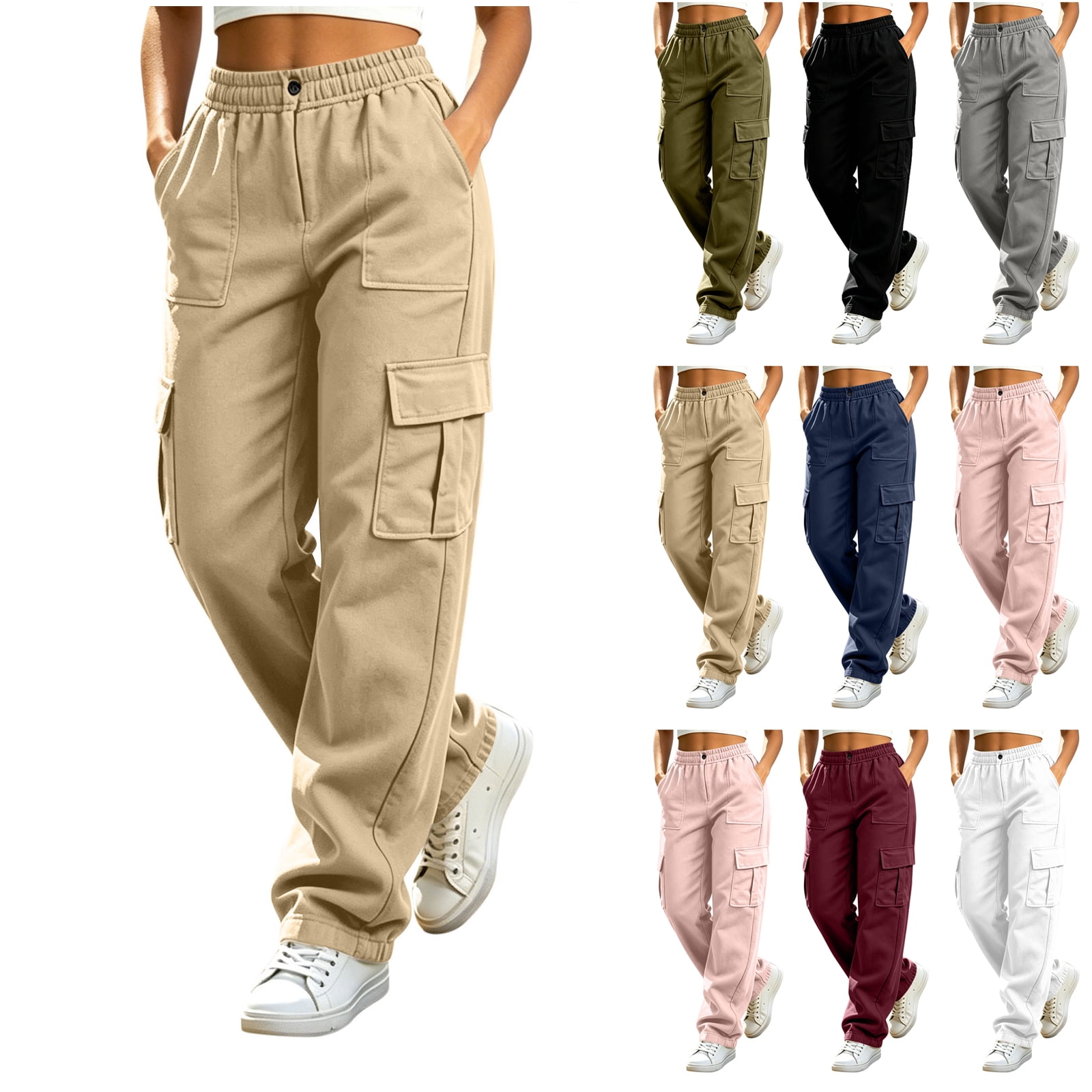Bloomae Cargo Pants for Women with Pockets High Waist Lightweight ...