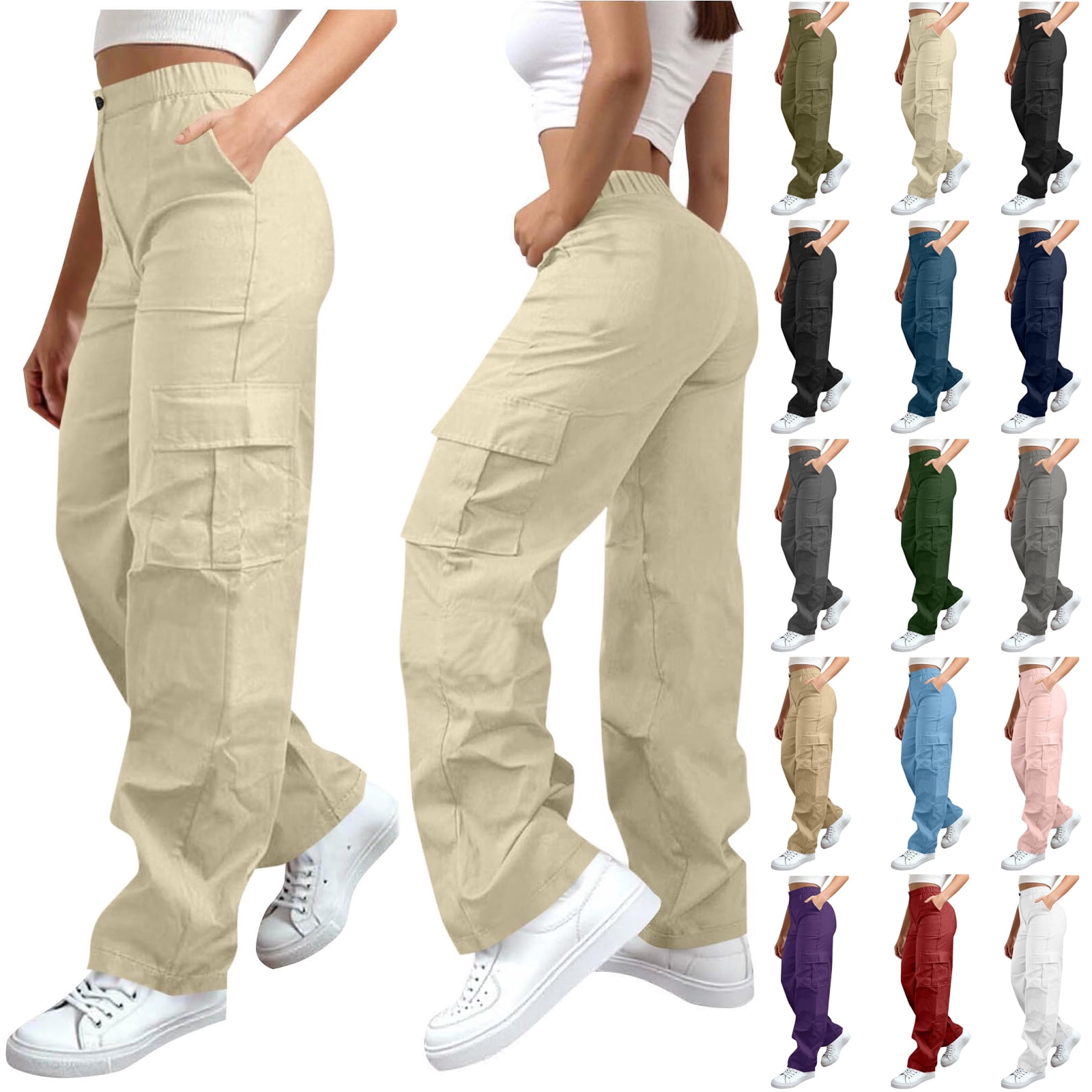 Bloomae Cargo Sweatpants for Women Loose Wide Leg Baggy Pants Stretchy ...