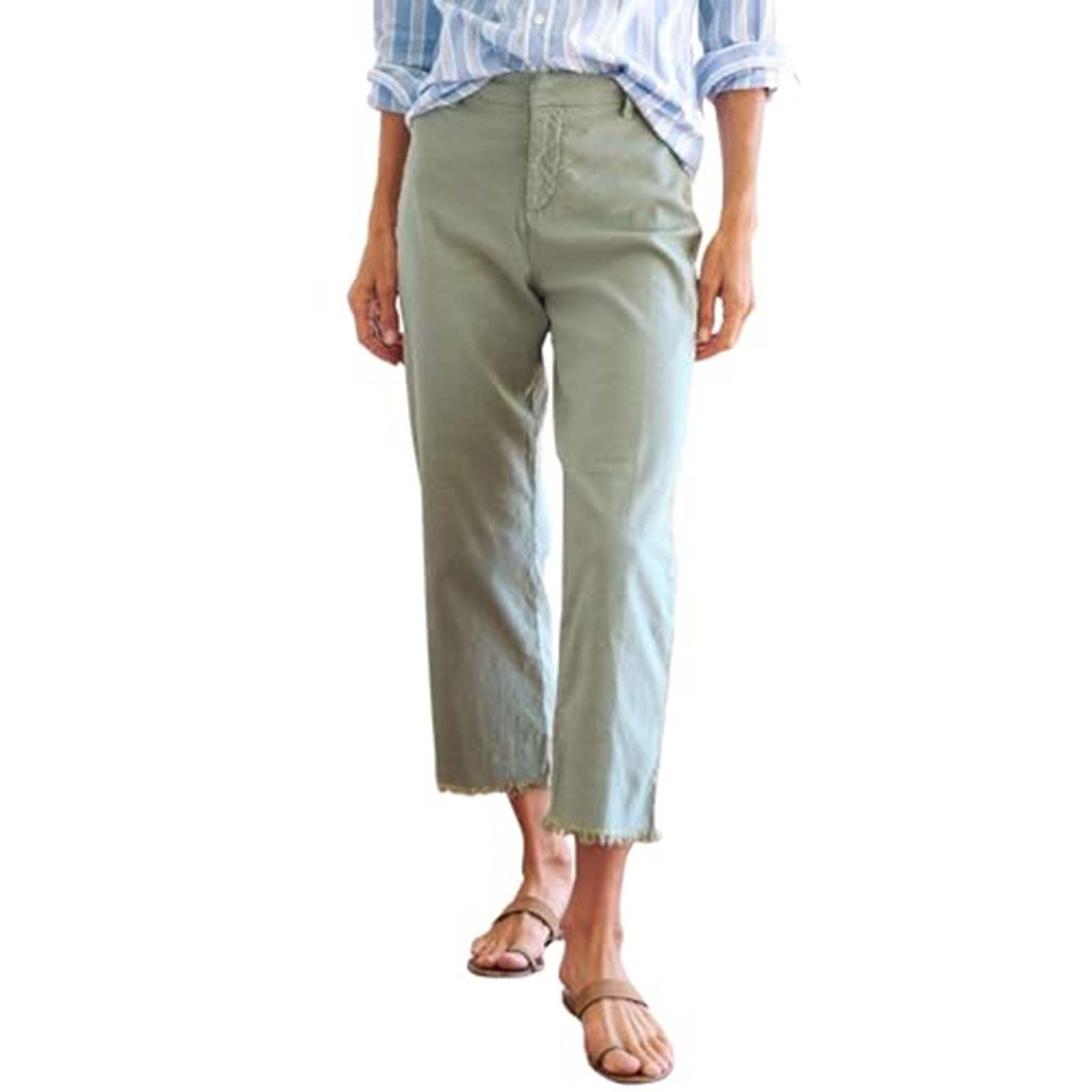 Bloomae Cotton Linen Cropped Pants Women Straight Leg Capris Summer ...