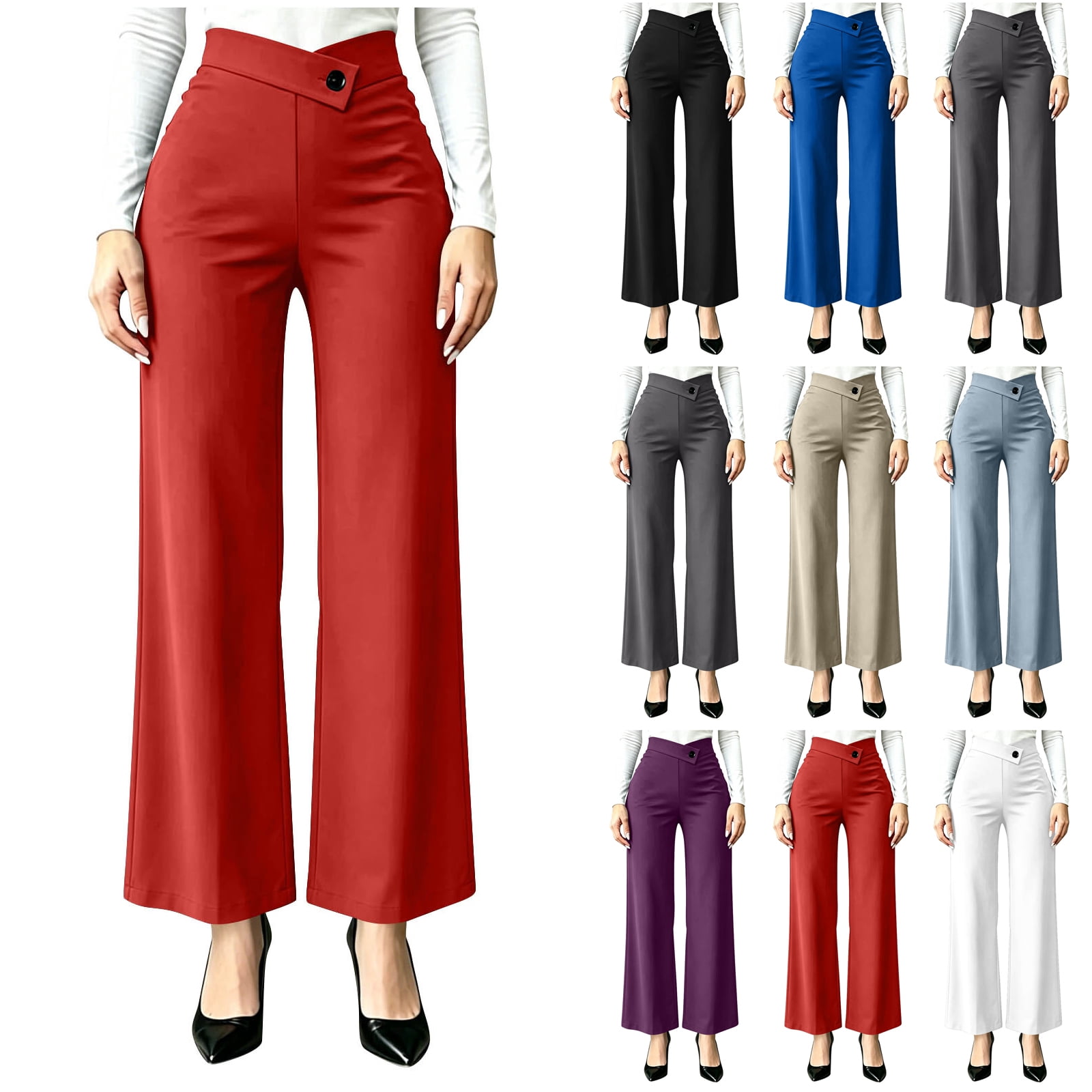 Bloomae Dress Work Pants Women's Stretchy Bootcut Leg Button Slacks ...