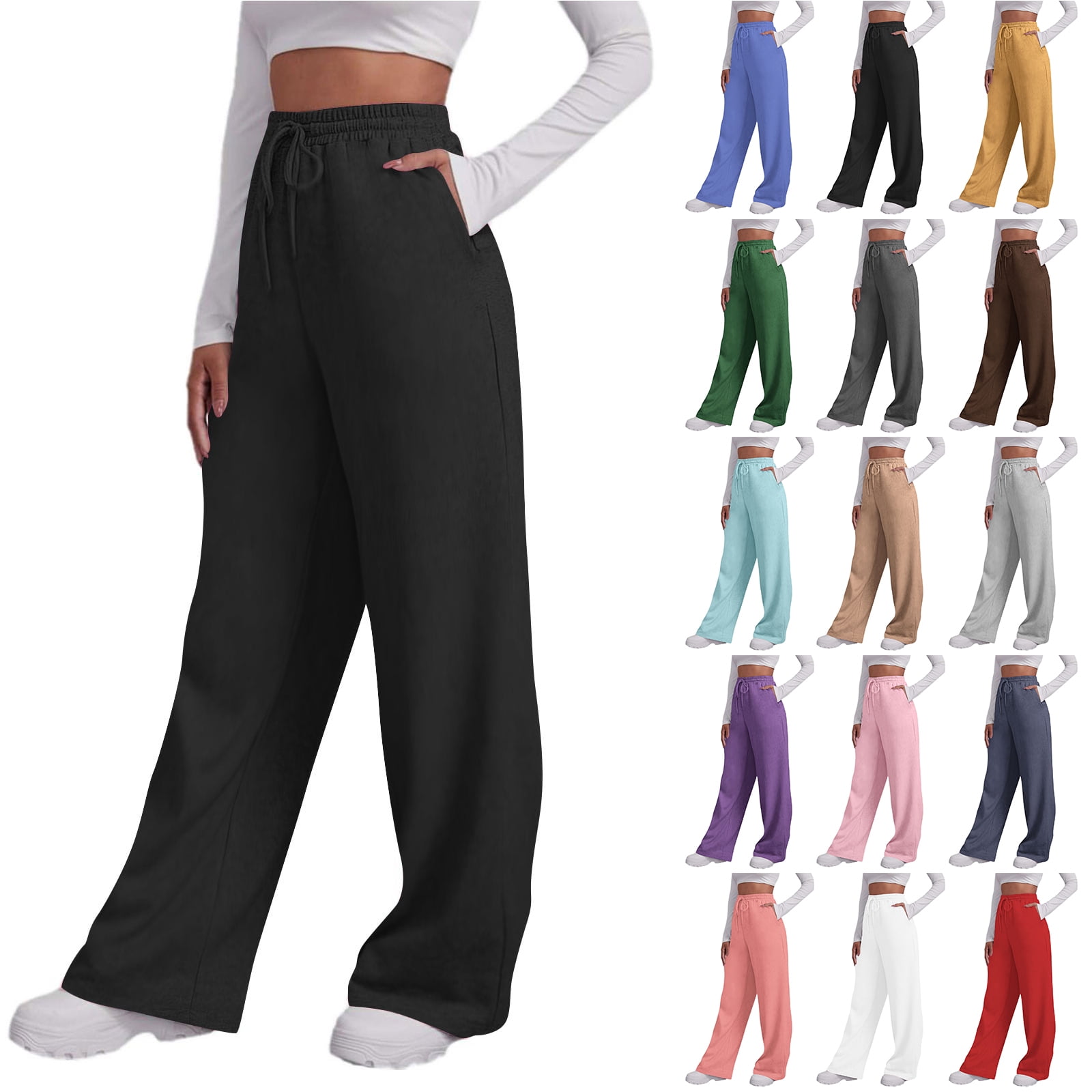 Bloomae Fall Womens Sweatpants Loose Fit Casual Drawstring Elastic High ...