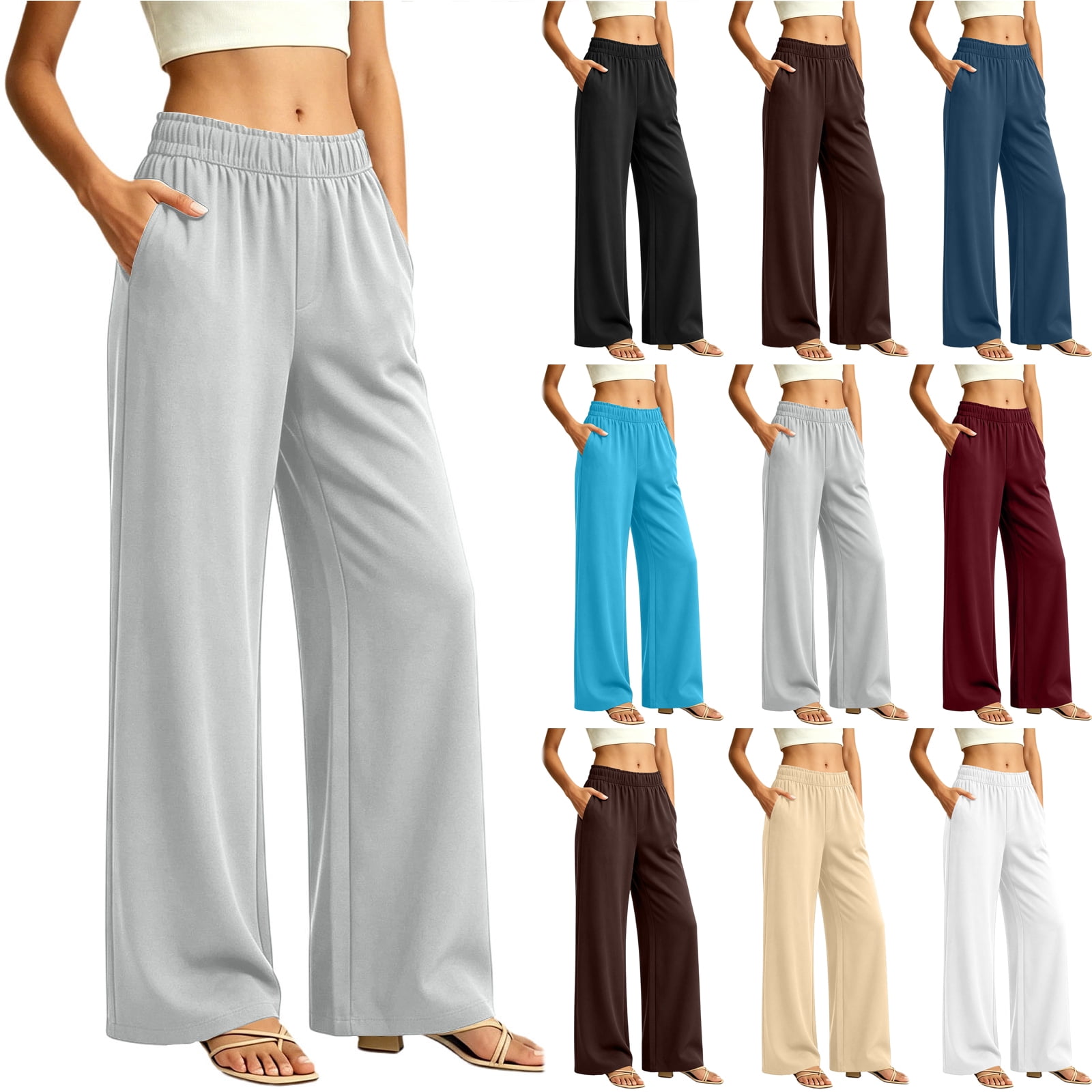 Bloomae Fall Womens Wide Leg Sweatpants Elastic High Waisted Baggy ...