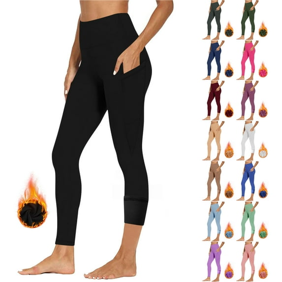 Bloomae Fleece Lined Leggings for Women - High Waisted Tummy Control ...
